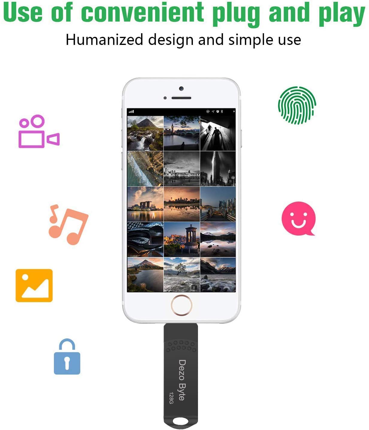 USB Flash Drive 128GB 3in1 for i Phone Photo Stick Android USB C Thumb Drive External Storage Compatible i Phone Pad Pro MacBook Android USB C Computer Black DDPG-128GB