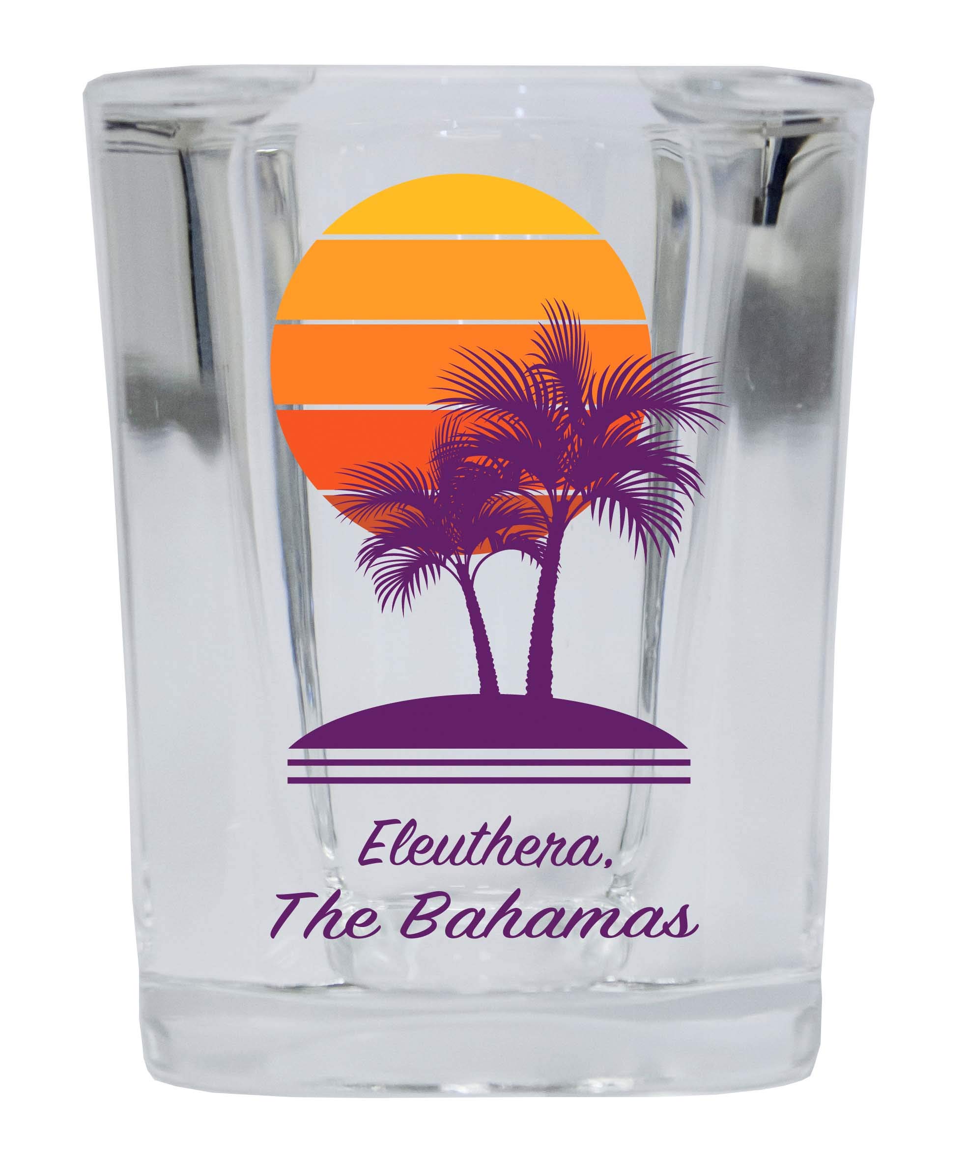R and R Imports Eleuthera The Bahamas Souvenir 2 Ounce Square Shot Glass Palm Design