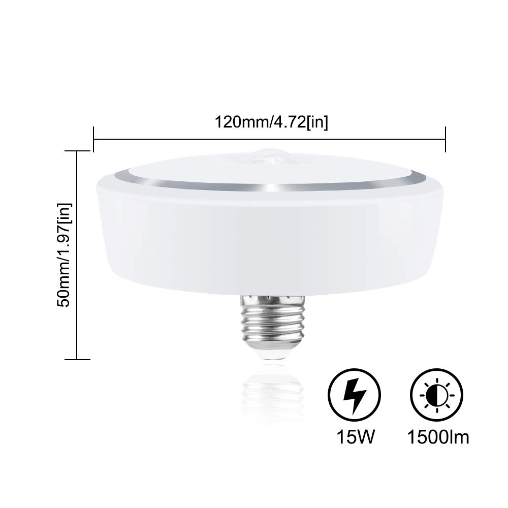 Luxvista E26 Dusk to Dawn Motion Sensor Light Bulb, 15W 1500LM 150W Equivalent 6000K Cool White Motion Activated LED Bulb, Light Sensor Indoor Motion Detector Lights for Inside Stair Garage(1-Pack)