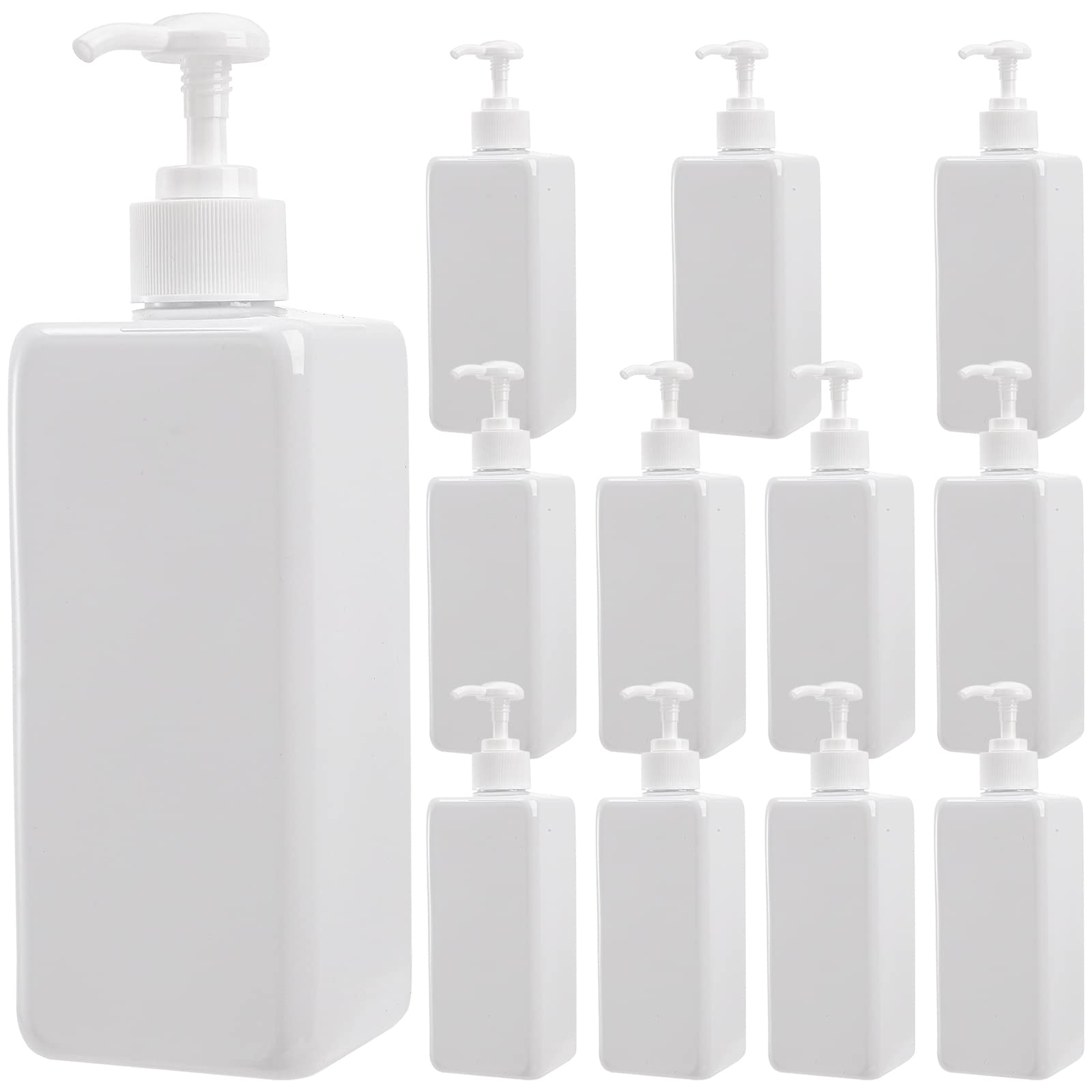Okllen 12 Pack 16 Oz Plastic Pump Bottles, Empty Refillable Container Liquid Soap Dispenser for Shampoo, Lotion, Cleaning Products, Kitchen, Bathroom, White Square