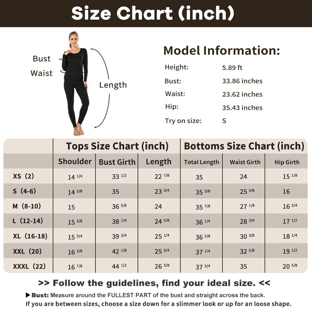 MANCYFIT Thermal Underwear for Women Long Johns Set Fleece Lined Ultra Soft Scoop Neck Black Large
