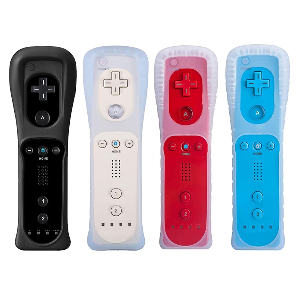 Tevodo Wii Remote Controller, 4 Packs Upgrade Wii Wireless Controller Compatible with Wii Wii U(Black, White, Red,Blue)