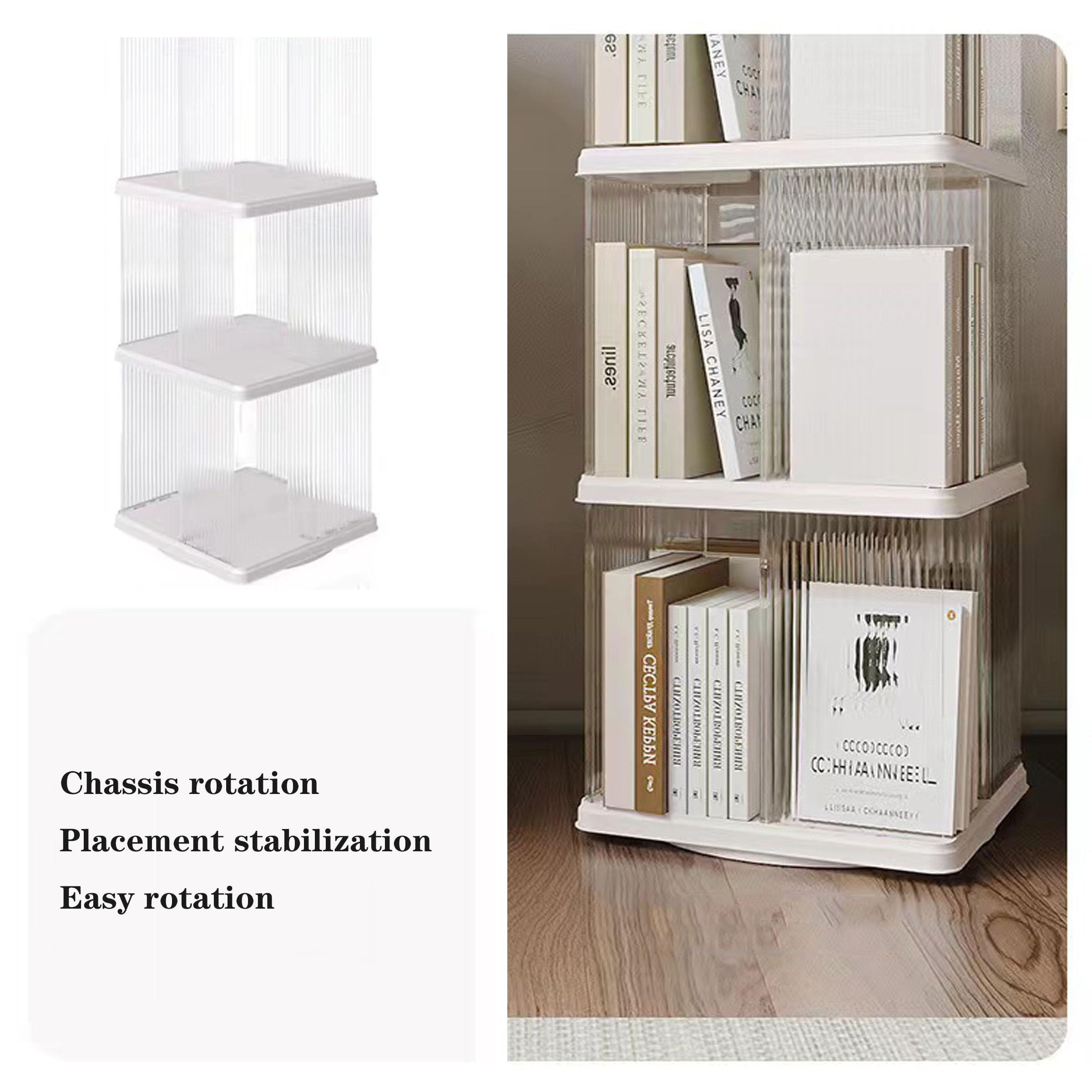 ZXFWRJDJ Rotating Bookshelf Tower, 360 Display Spinning Bookshelf,Small Corner Bookshelf for Small Space,Suitable for Bedrooms, Living Looms, Offices, and Study Rooms (White,5 Tier, 14x14x66