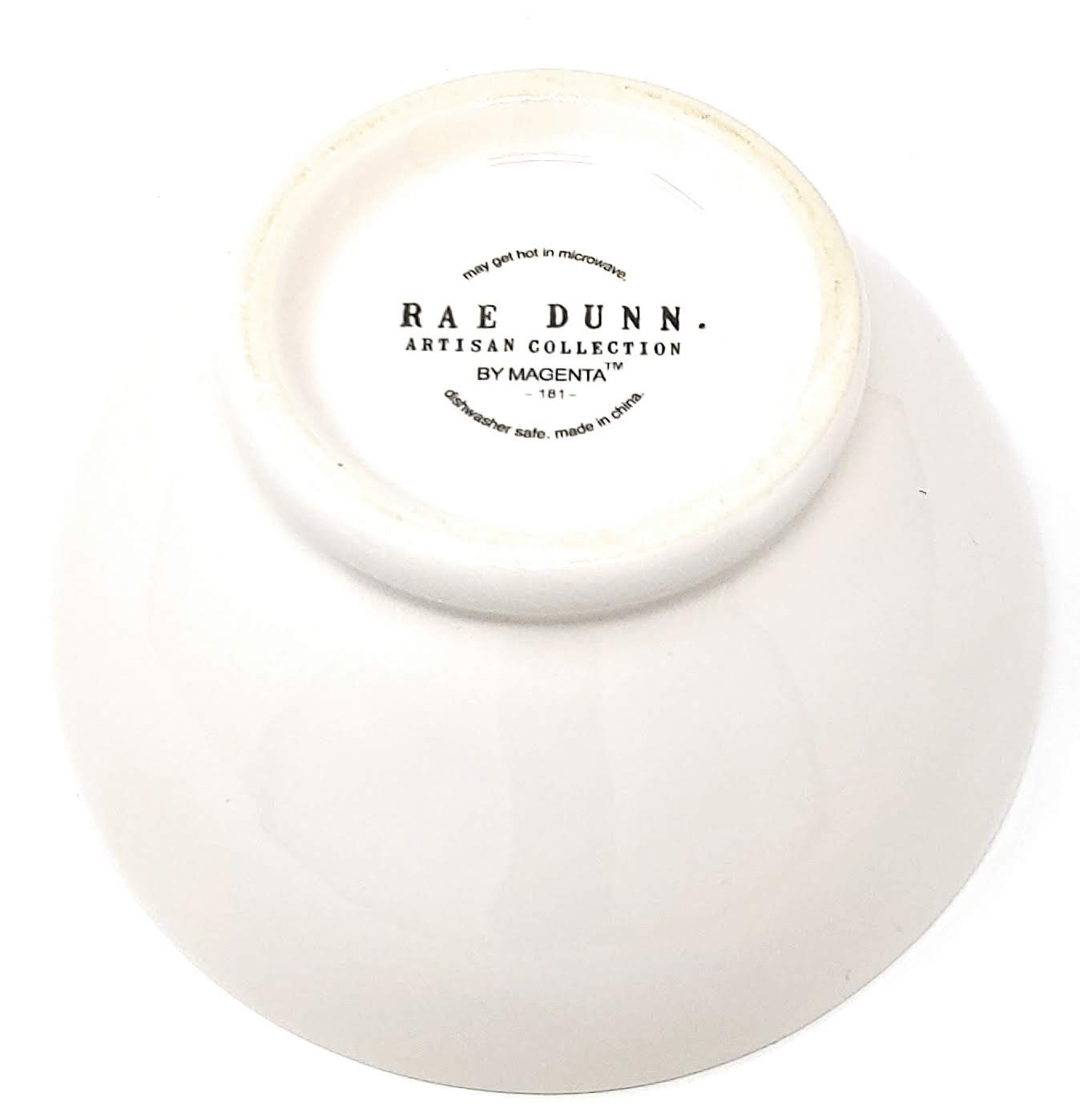 Rae Dunn by Magenta ICE CREAM Bowl, Ceramic, White with Blue Interior and Black LL. 3in x 5.5in