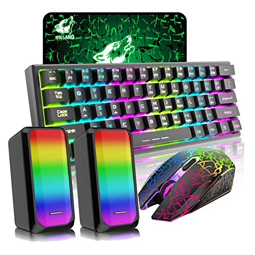 ZIYOU LANG Wireless Gaming Keyboard and Mouse Combo with Wired RGB Speakers for PC Mac Gamers