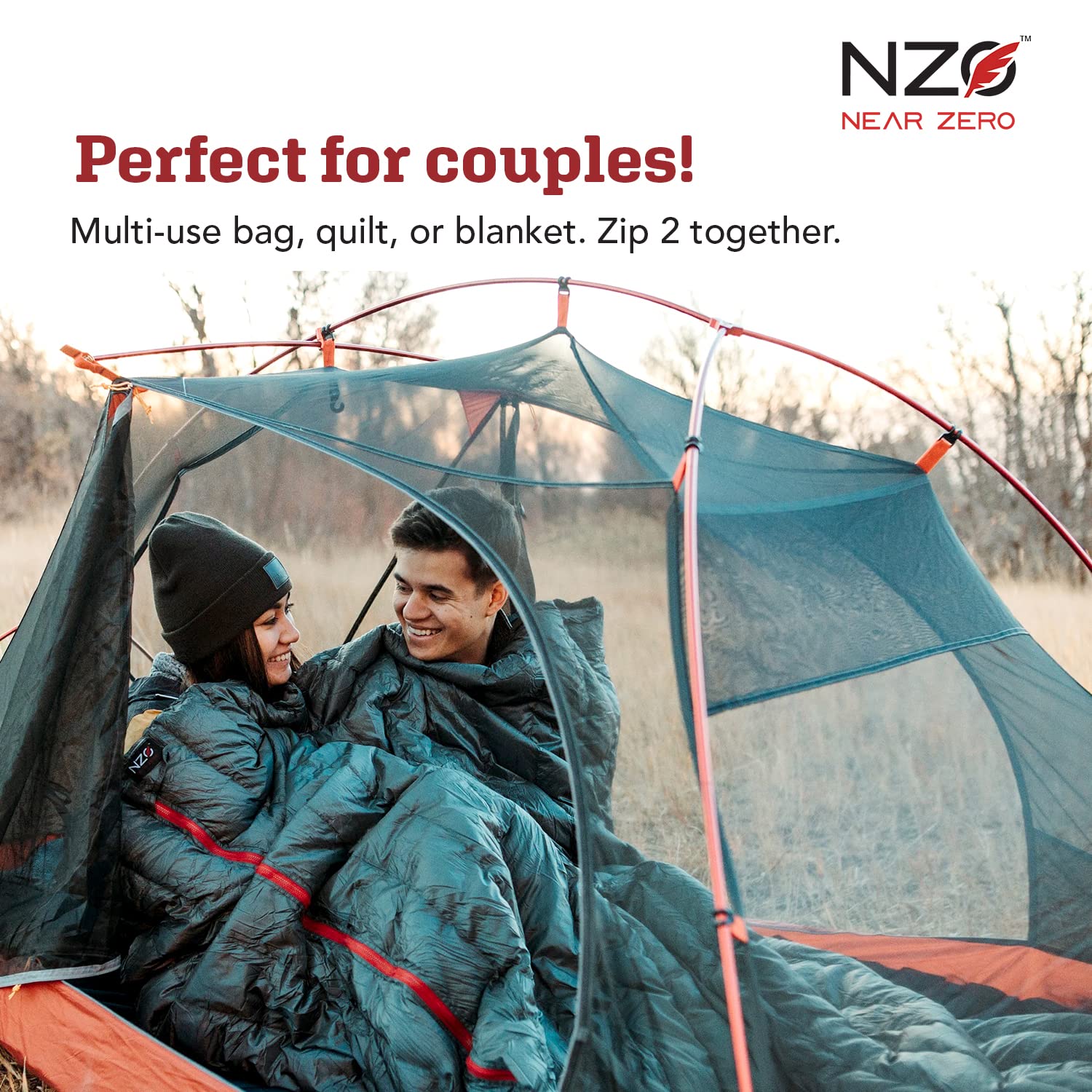 NEAR ZERO Quilt ONE Ultralight 850+ Power Down Quilt and Sleeping Bag for Camping | Zip Together to fit 2 Adults | | Unisex Ultra Compact Camping Equipment for All Seasons with Compression Sack