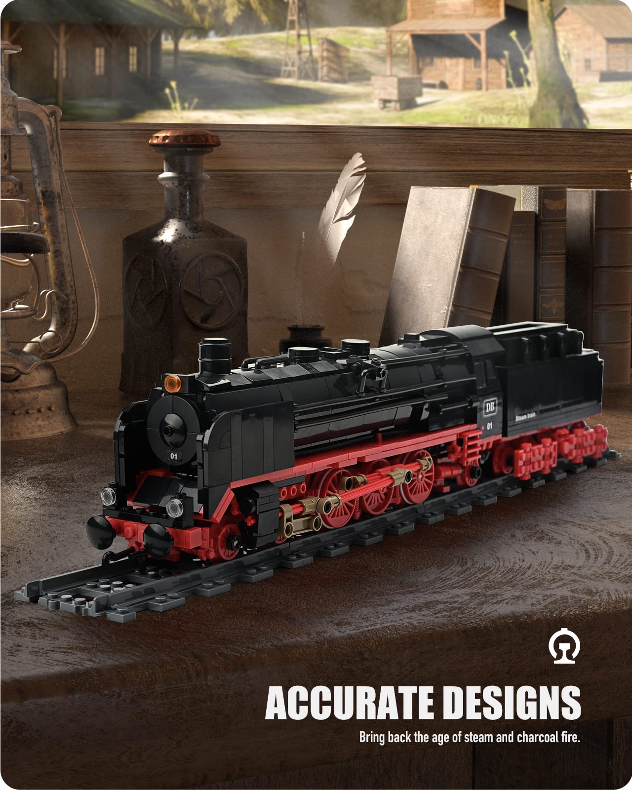 Nifeliz BR01 Steam Train Building Kit and Engineering Toy, Collectible Steam Locomotive Display Set, Train Set with Train Tracks, Top Present for Train Lovers (1173 PCS)
