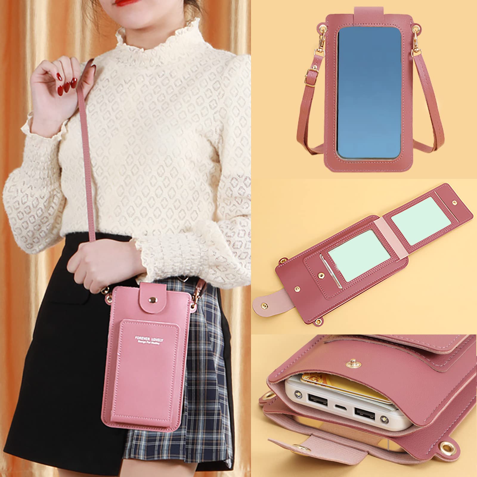 Small Crossbody Cell Phone Purse for Women Fashion Artificial Leather Solid Color Hasp Transparent Phone Bag