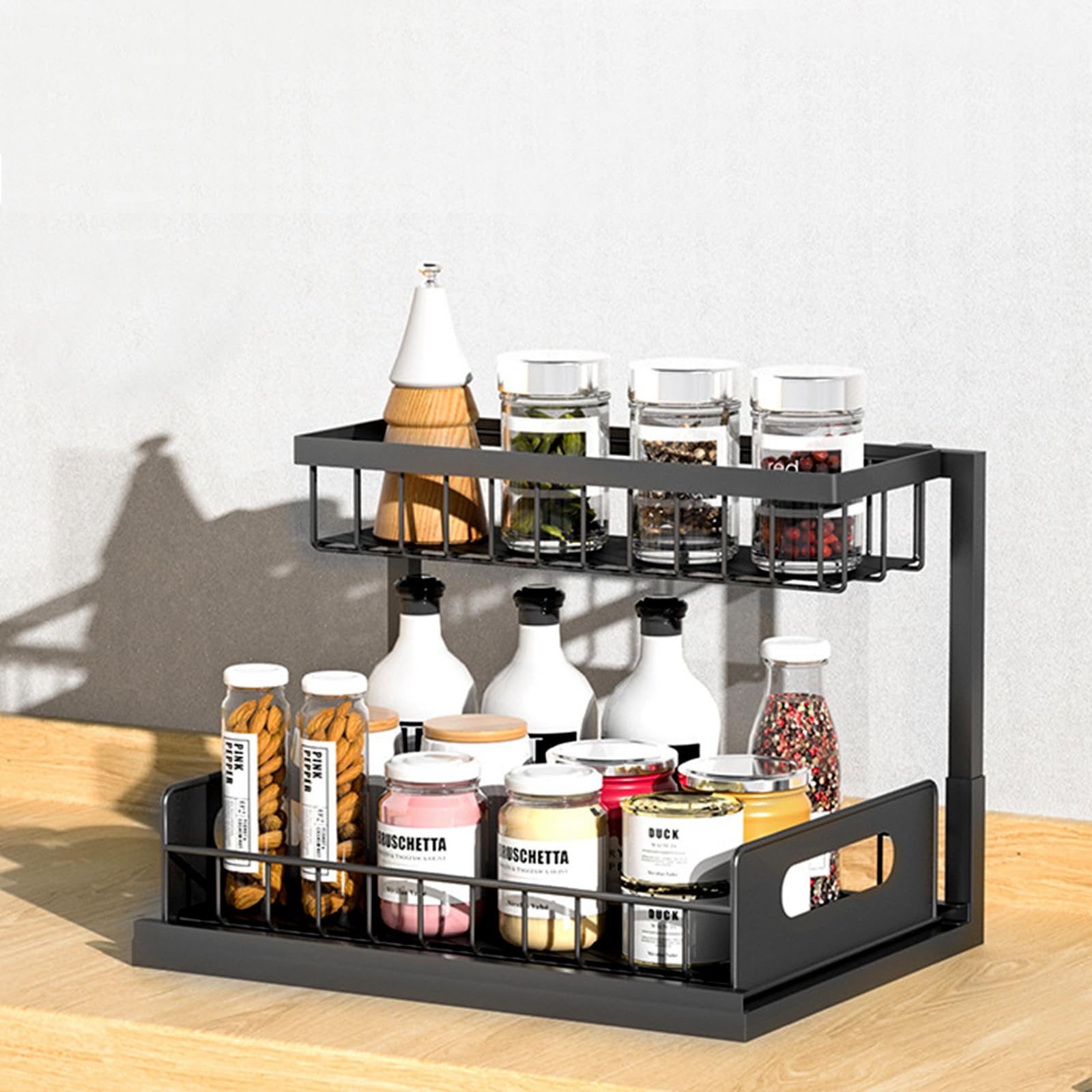 LEWORKUS Under Sink Organizer, 2-Tier with Sliding Large Capacity Heavy Load Pull-out Under Sink Shelves Multi Purpose for Under Kitchen Bathroom Sink Organizers and Storage