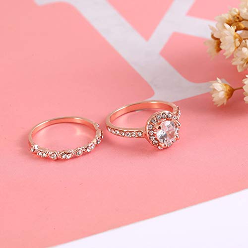 KUYIUIF 2PCS Rings 18K Rose Gold Morganite& White Topaz Ring Set Women Wedding Bridal (7)