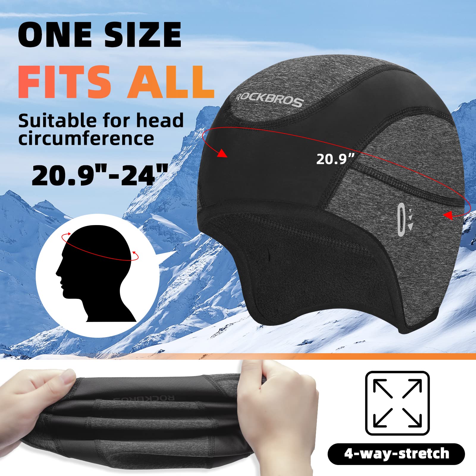 ROCKBROS Winter Cycling Caps for Men Women Windproof Skull Cap Helmet Liner Black