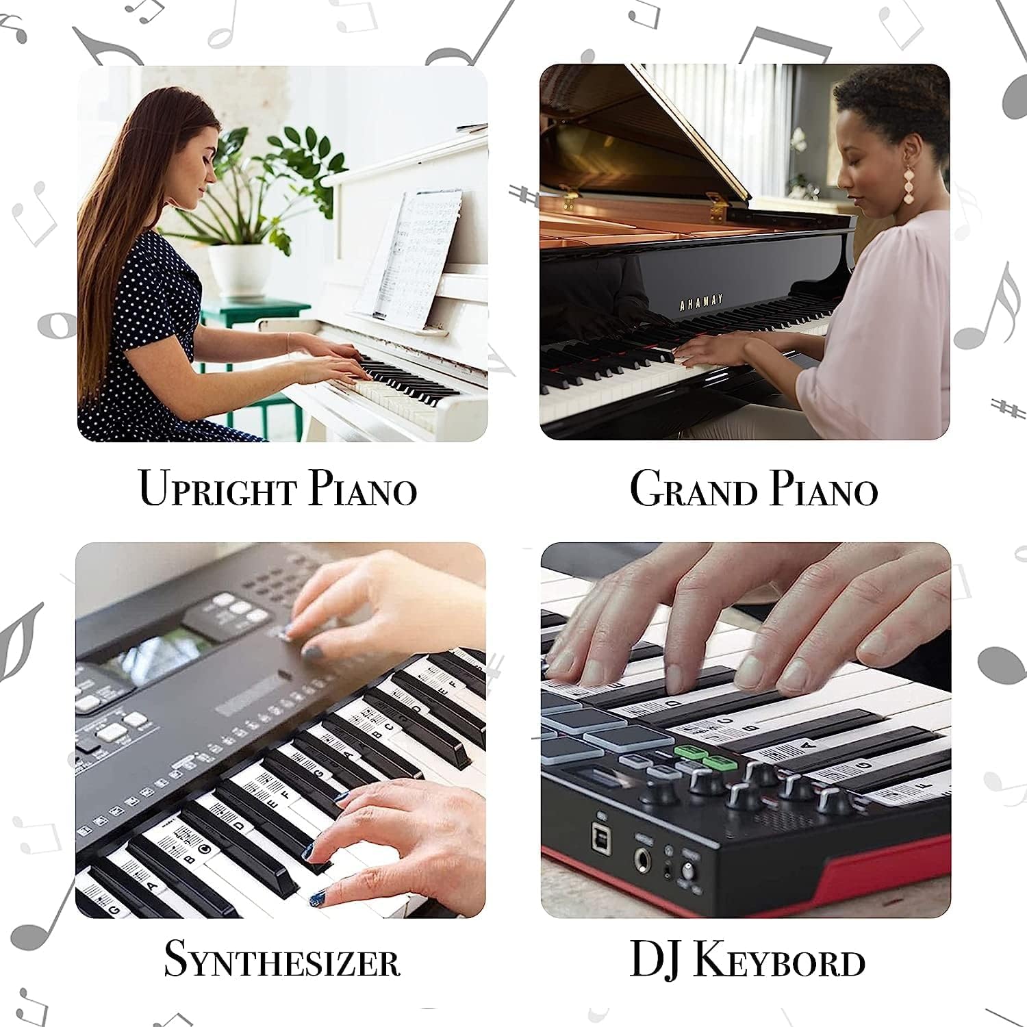 Removable Piano Keyboard Note Labels - Piano Notes Guide for Beginner 88-Key Full Size - Made of Silicone Reusable No Need Stickers and Comes with Box (Black)