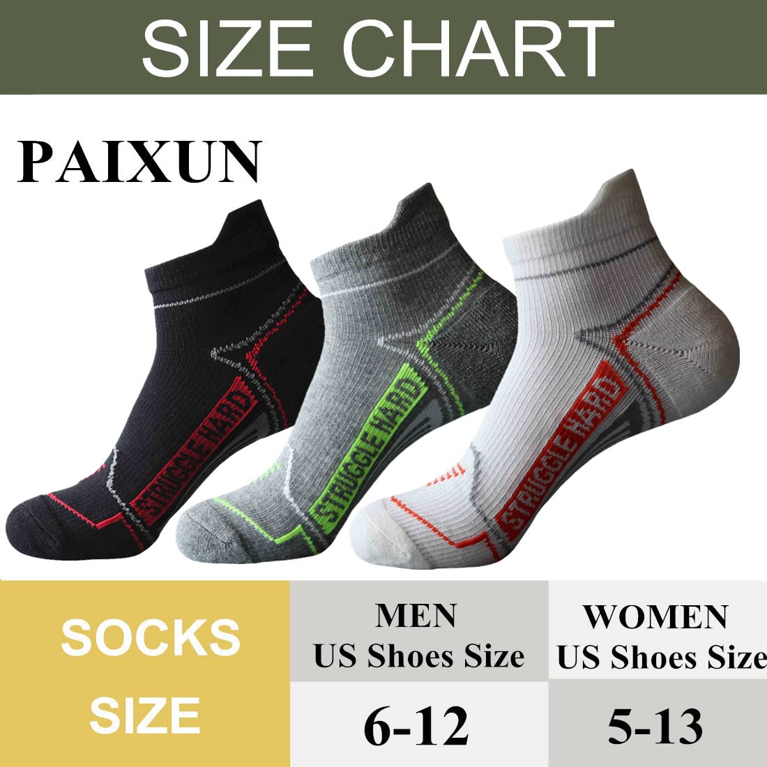 PAIXUN Mens Compression Socks For Men Women Cotton Athletic Running Workout Size 6-13 No Show Low Cut Crew Socks