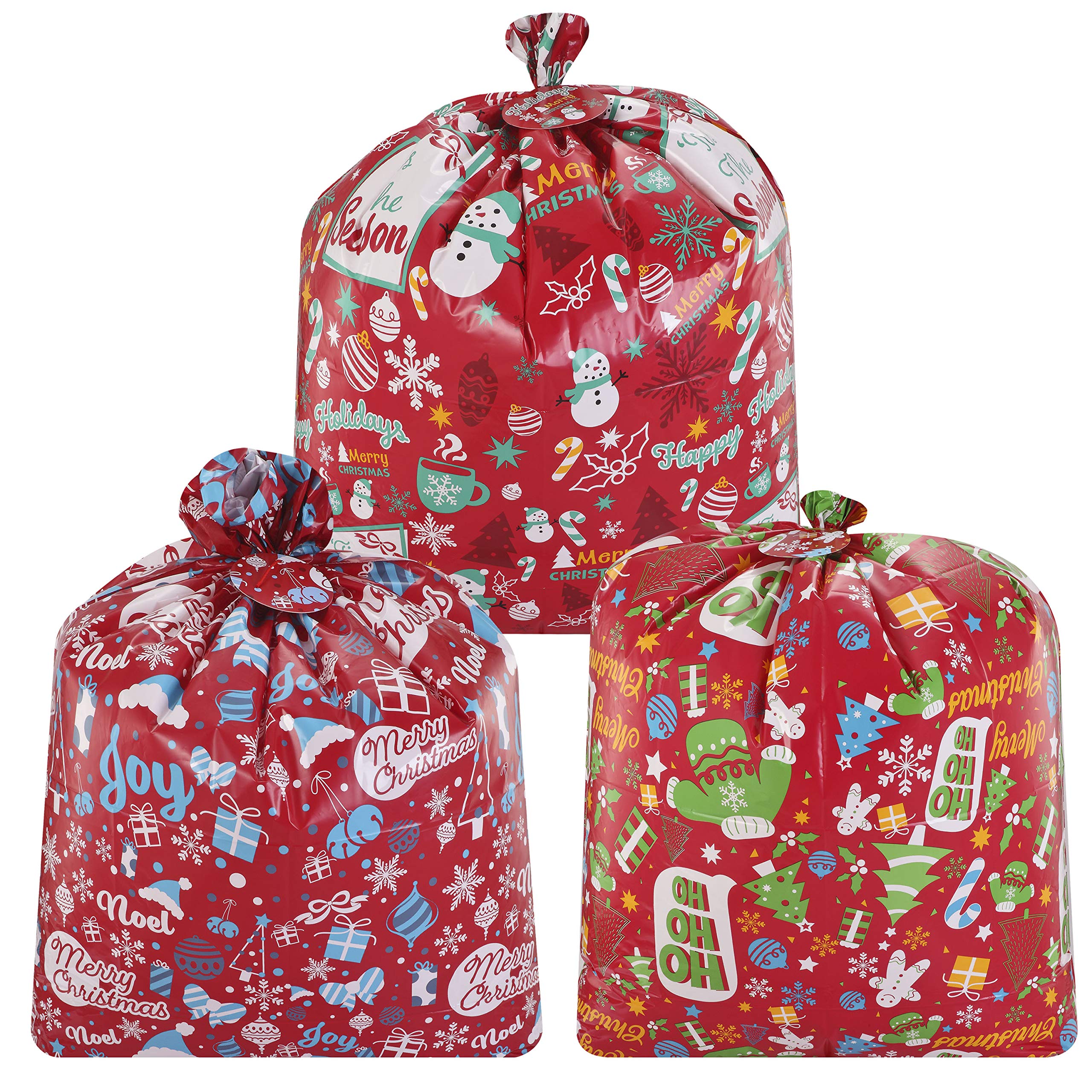 JOYIN 36 PCS Christmas Drawstrings Bag Christmas Wrapping Gift Assorted Styles for Christmas Party Xmas Holiday, Party Favor, Wrap Gift Bags
