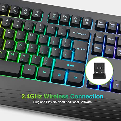 Rii RK204 Wireless RGB Gaming Keyboard 2.4G Rechargeable LED Backlit 104 Keys Ergonomic Mechanical Feeling Computer Keyboard for PC,PS4,Xbox,Windows (2022 New)