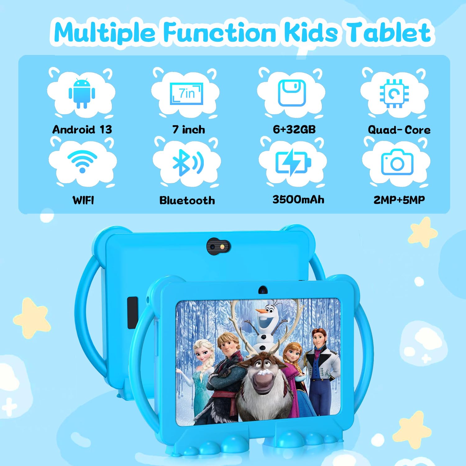 YOBANSE Kids Tablet, 7 inch Tablet for Kids 6GB RAM 32GB ROM Android 13 Toddler Tablet with Bluetooth, WiFi, Dual Camera, Children Tablet with Parental Control, Educational App(Purple)