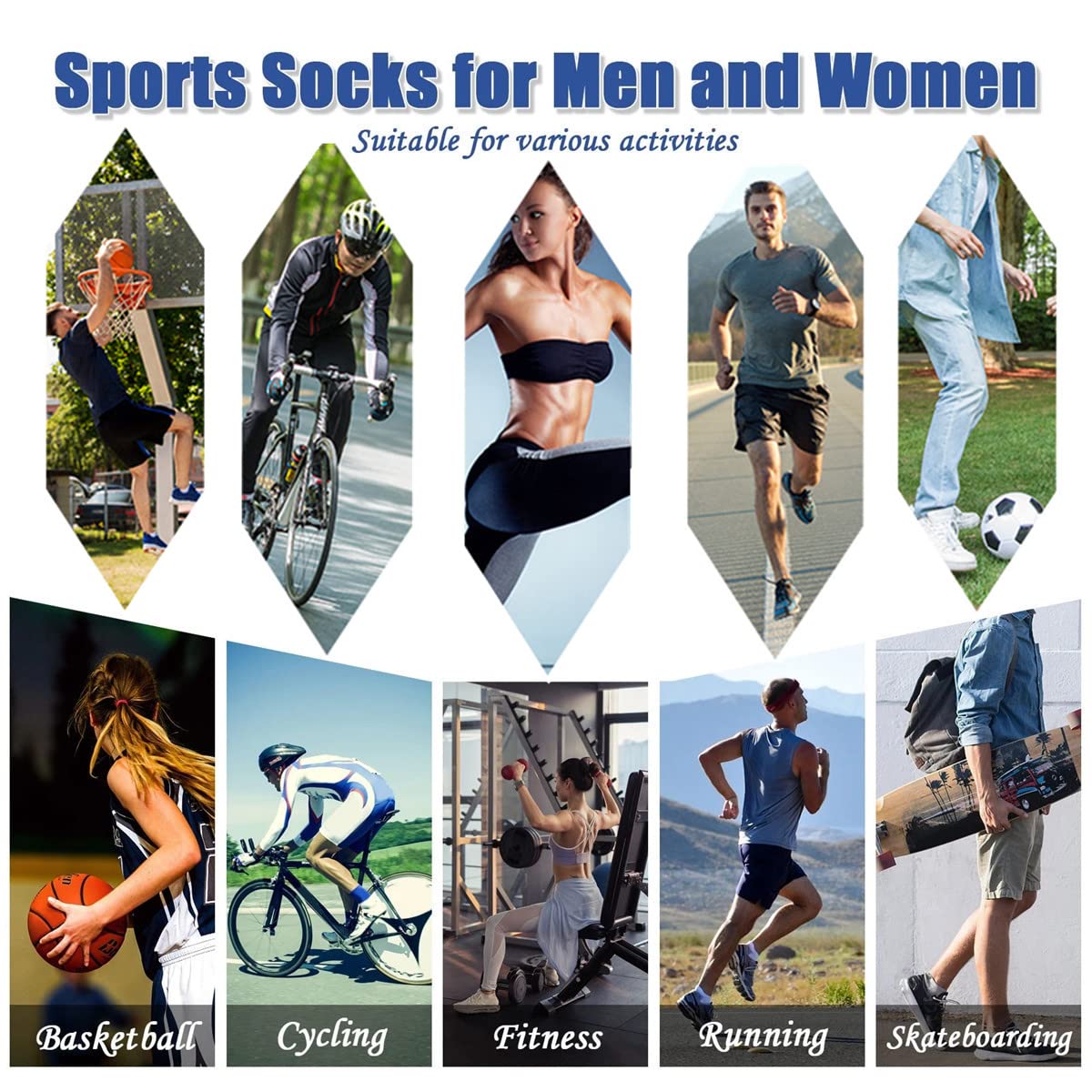 PAIXUN Mens Compression Socks For Men Women Cotton Athletic Running Workout Size 6-13 No Show Low Cut Crew Socks