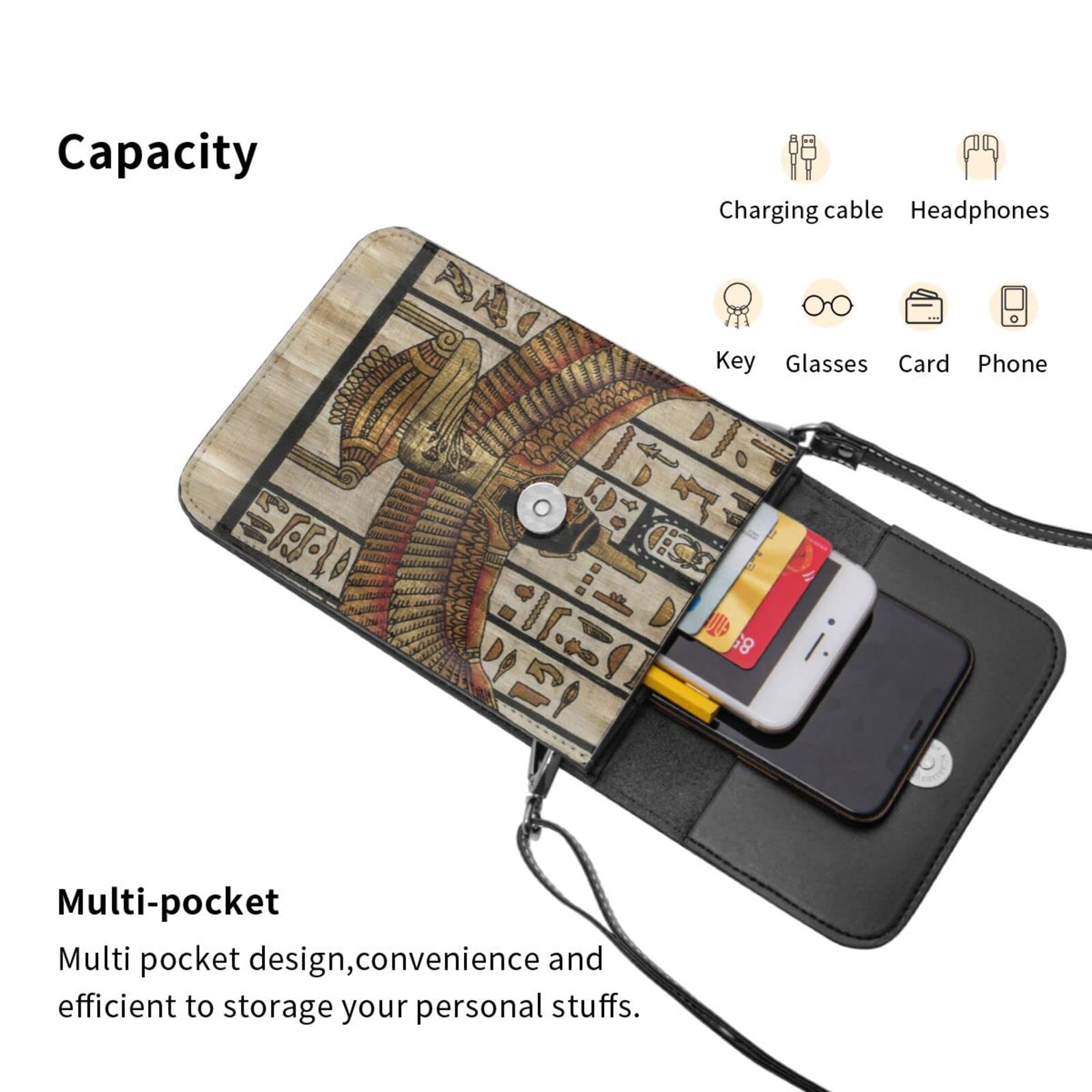 Small Crossbody Cell Phone Purses For Women Egyptian Antique Hieroglyphs Leather Shoulder Bags