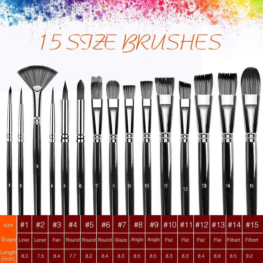 M JJYPET Paint Brush Set 17PCS for Acrylic Oil Watercolor Canvas Gouache Easter Painting Brushes for Child for Aduit (Black)