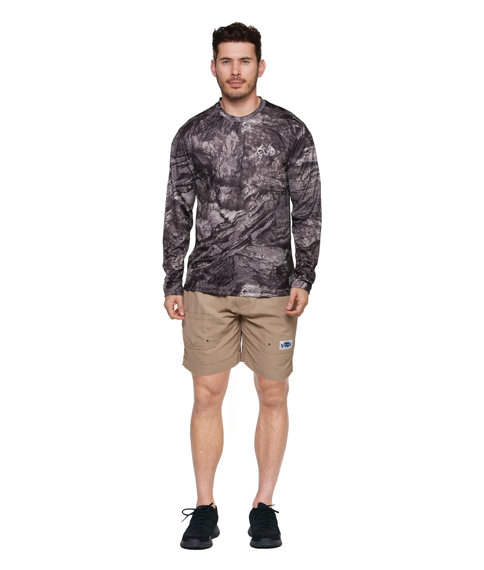 Realtree Men's Performance Fishing Long Sleeve Shirt (Wav3 Light Blue, X-Large)