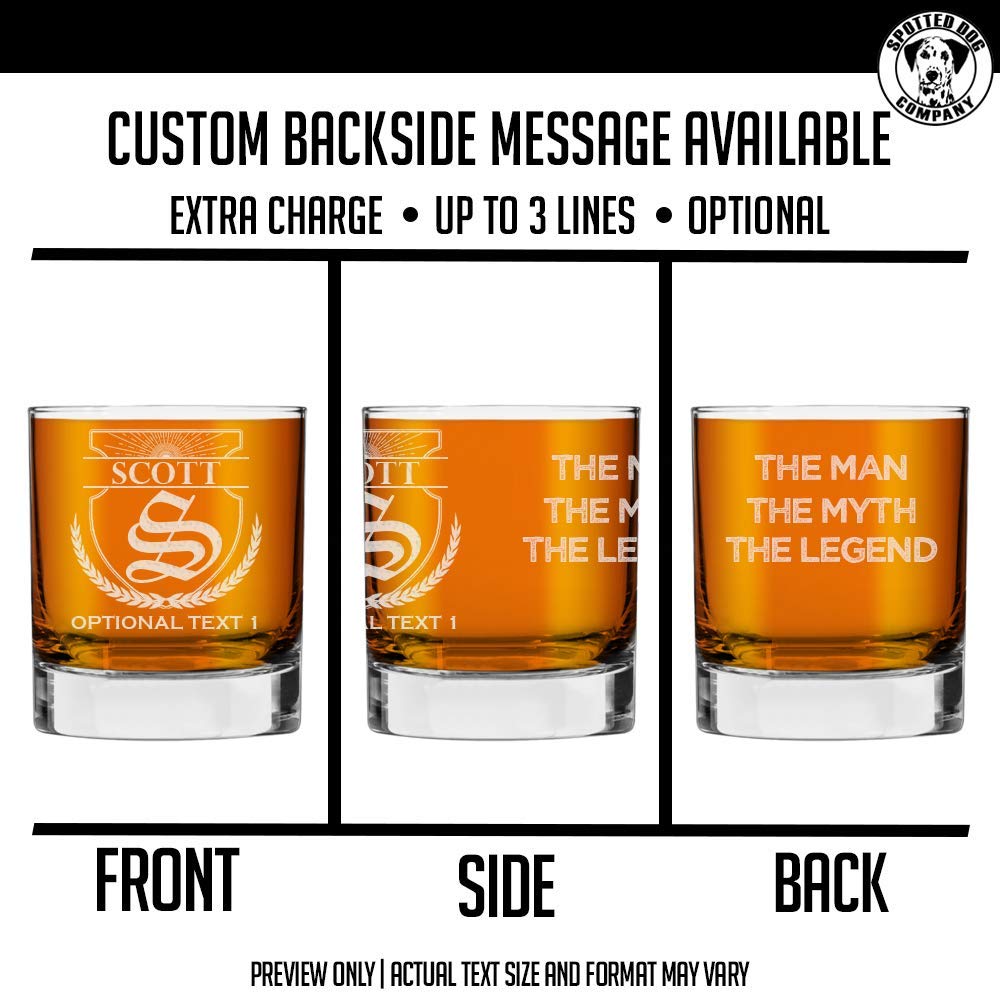 Personalized Etched 11oz Whiskey Glass - Custom Engraved Bourbon Customized Gifts for Men, Dad Scotch Drinking Birthday Glasses, Groomsmen Gifts, Liquor Cocktail Rocks Old Fashioned, Scott Monogram