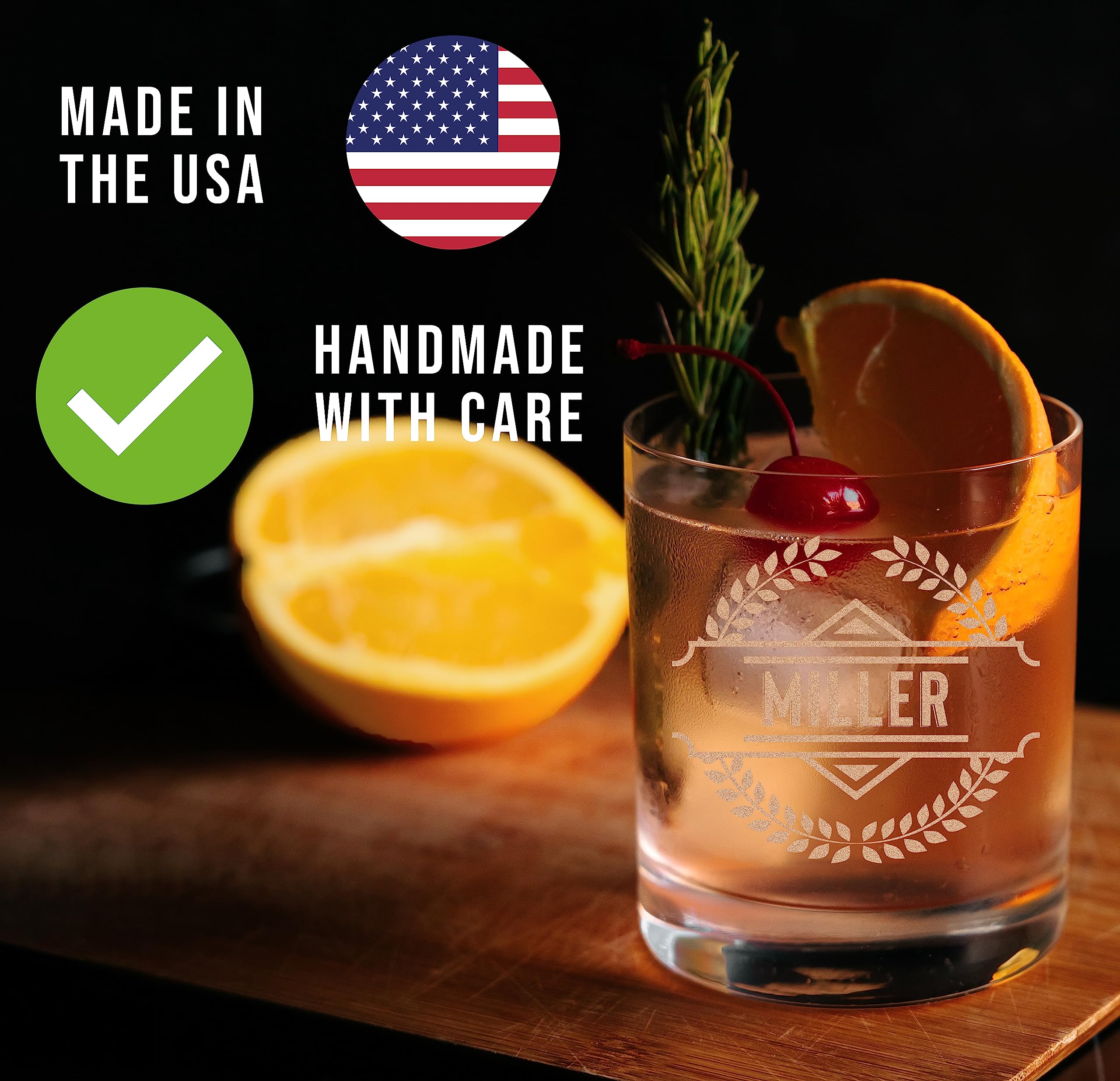 Personalized Etched 11oz Whiskey Glass - Custom Engraved Bourbon Christmas Gifts for Men, Dad Scotch Drinking Birthday Glasses, Groomsmen, Liquor Cocktail Rocks Old Fashioned, Hudson