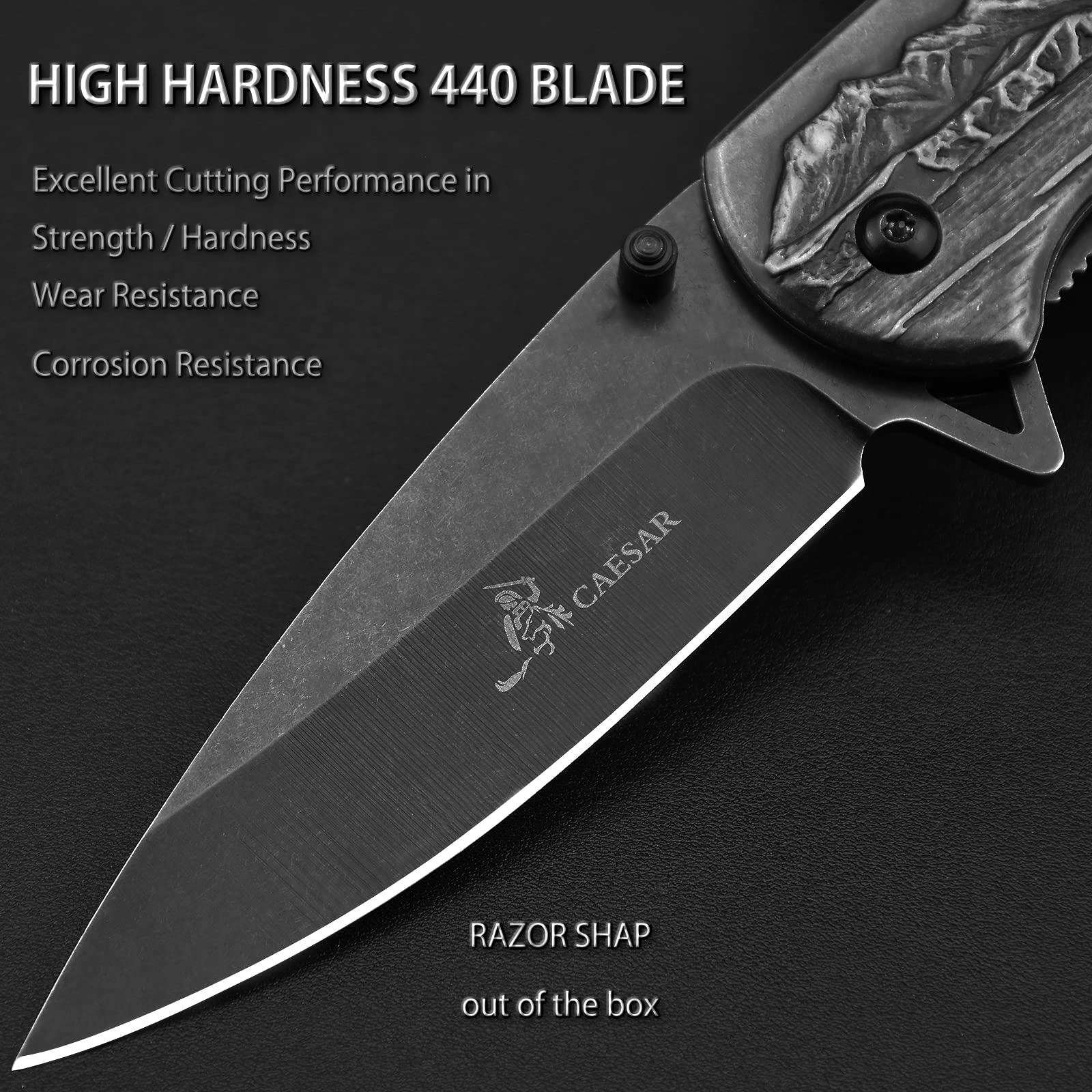 Pocket Folding Knife, Survival Knife With 3D Embossed Bear Pattern, Great Gift Edc Pocket Knife For Men Outdoor Camping Hiking Hunting Knife
