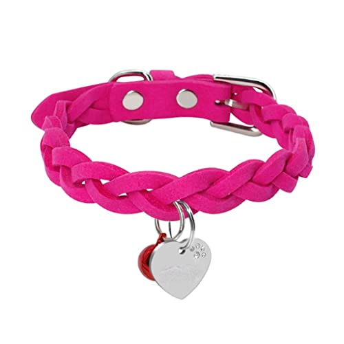 Leather Dog Collar Braided Dog Puppy Cats ID Collar with Name Personalized Engraved for Small Medium Dogs Free Bell (Color : Red Size : S Code)