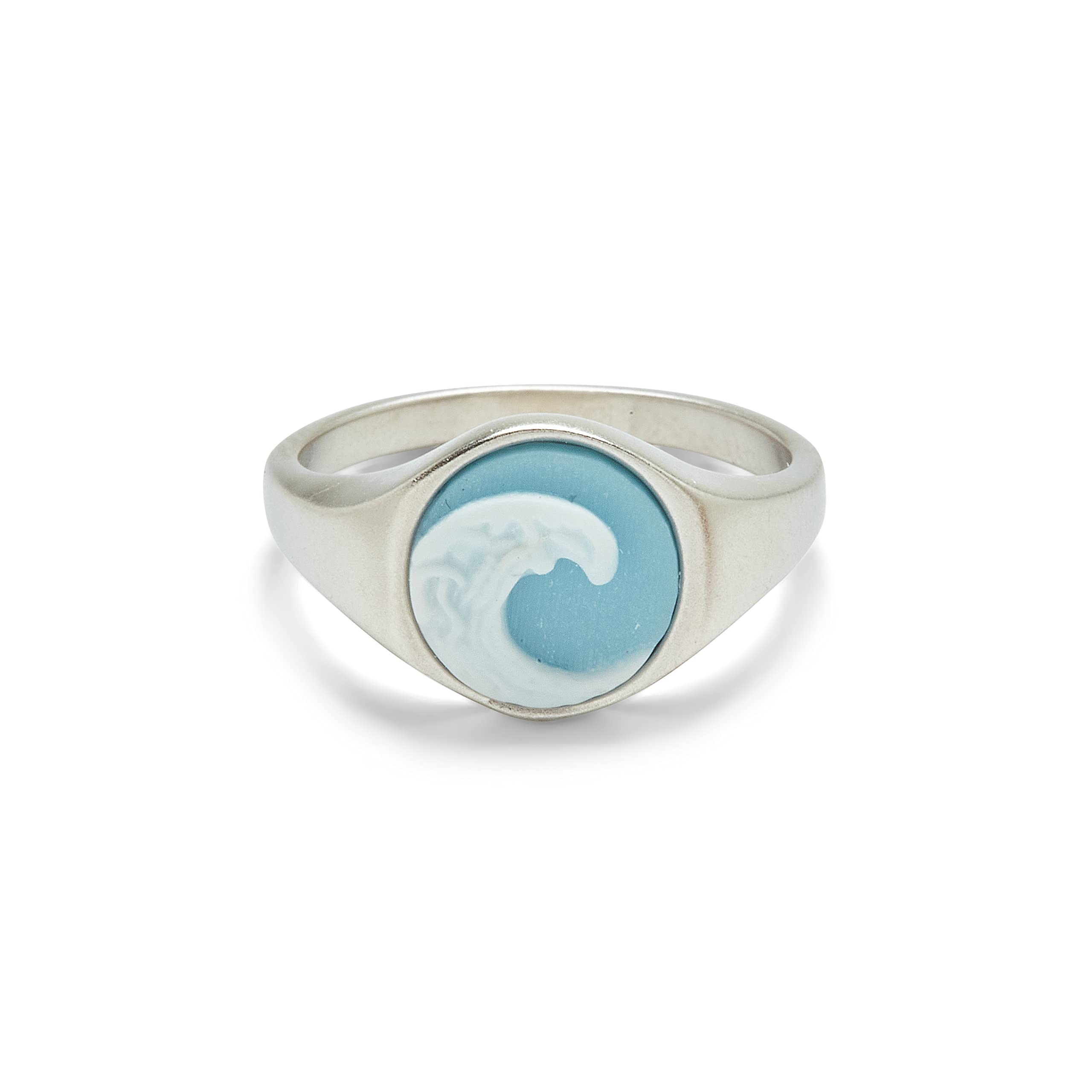 Pura Vida Silver-Plated Cameo Enamel Wave Signet Ring - Brass Base, Rhodium Plating - Size 5