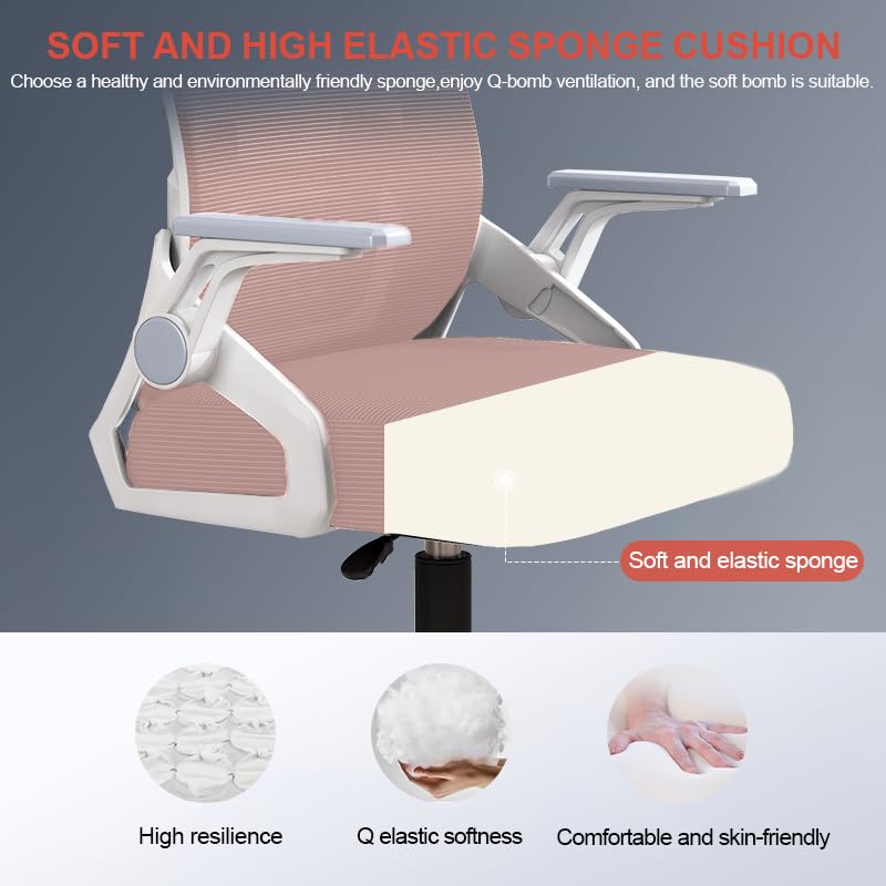 XUEGW Ergonomic Computer Desk Chair, Office Chair with Flip-up Armrests Mesh Chair for Home and Office