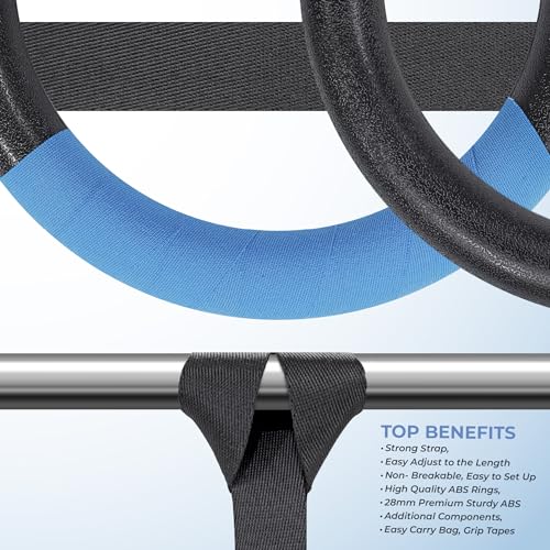 Rebuwo Professional Gymnastic Rings, Gym Rings with Straps, Pull Up Rings, Non-Slip Gymnastic Rings, Pull up Rings with Straps, Gymnastic Rings with Adjustable Straps