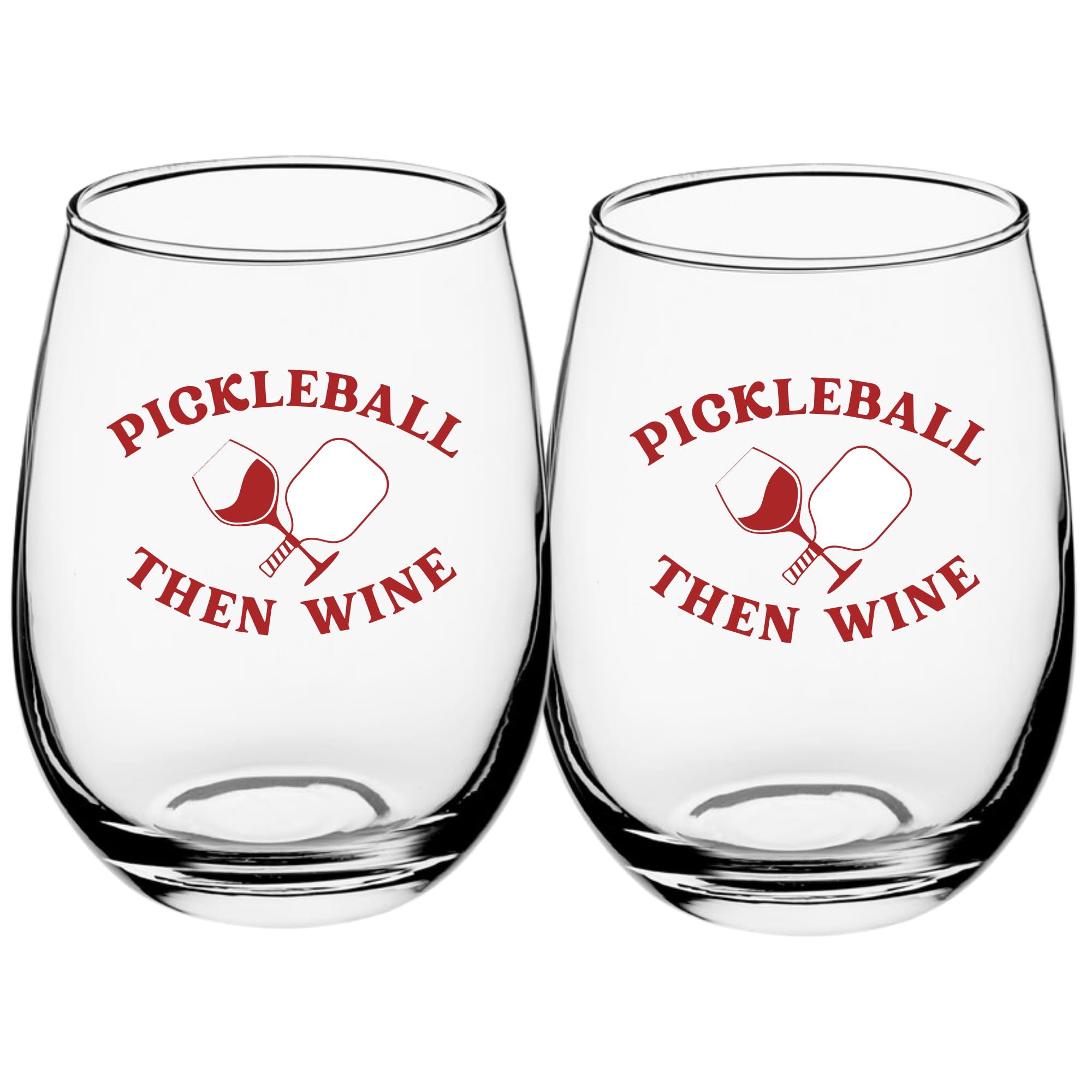 Needzo Pickleball then Wine Unbreakable Plastic Stemless Glasses, Reusable and Shatterproof, 16 Ounces Each (Pack 2)