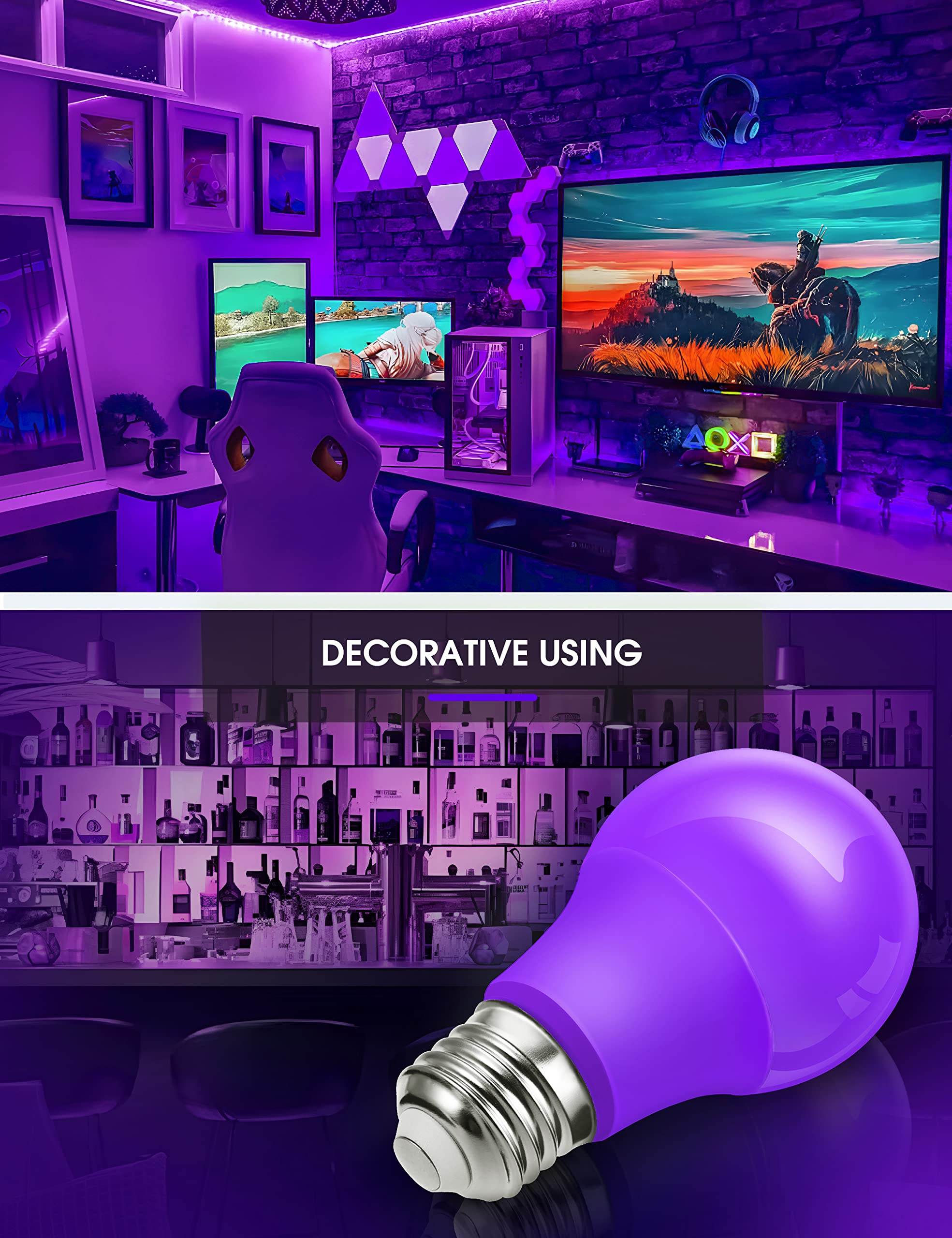 L LOHAS LED Blue LED Light Bulbs, A19 9W (60W Equivalent) Christmas Blue Colored Light Bulb Indoor, E26 Base, Non-Dim, 4 Pack