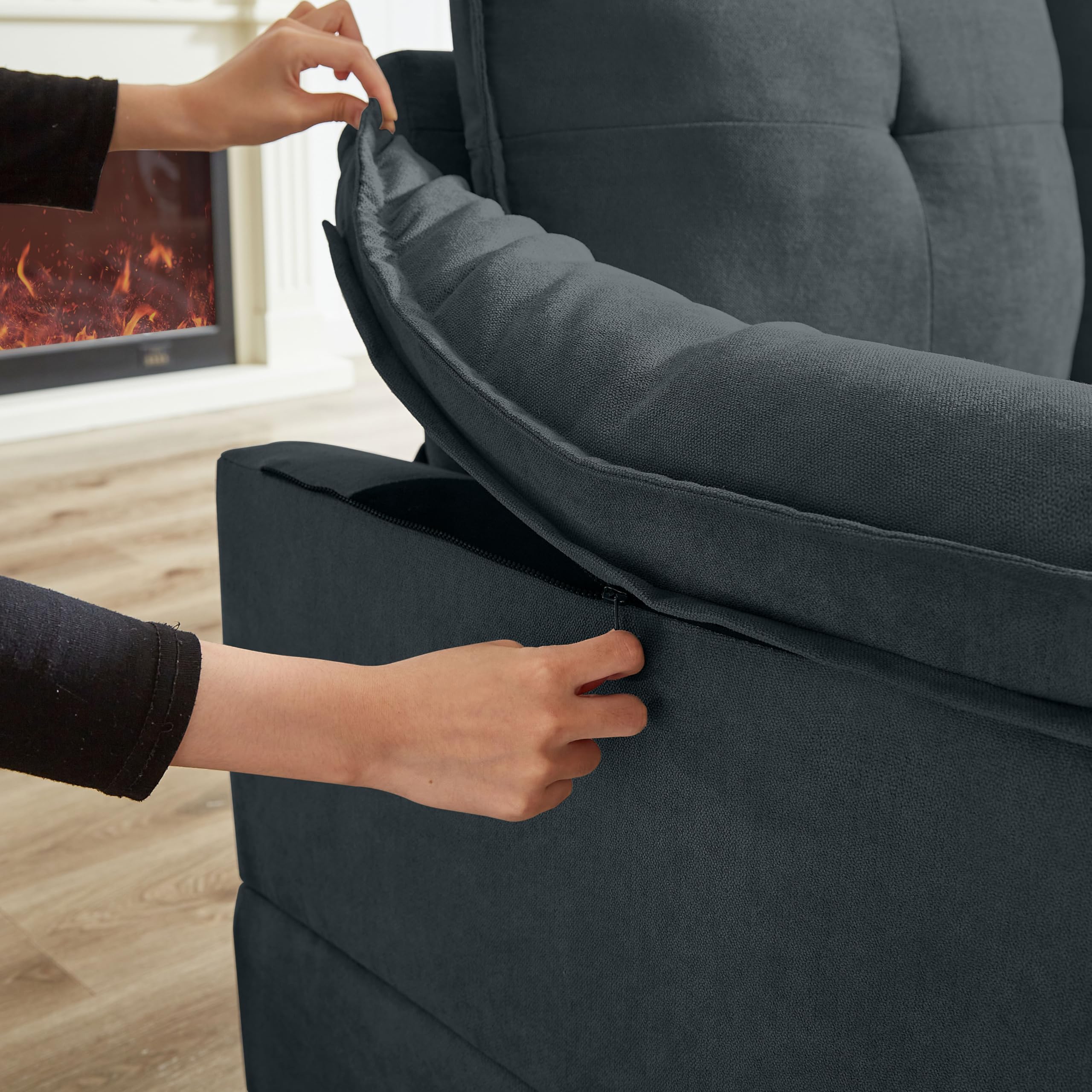 Tornama Convertible Sectional Sofa, 82" Comfy Couches for Living Room, 3 Seat Cloud Couch, L Shaped Couch with Ottoman for Apartment, Studio, Office, Dark Grey