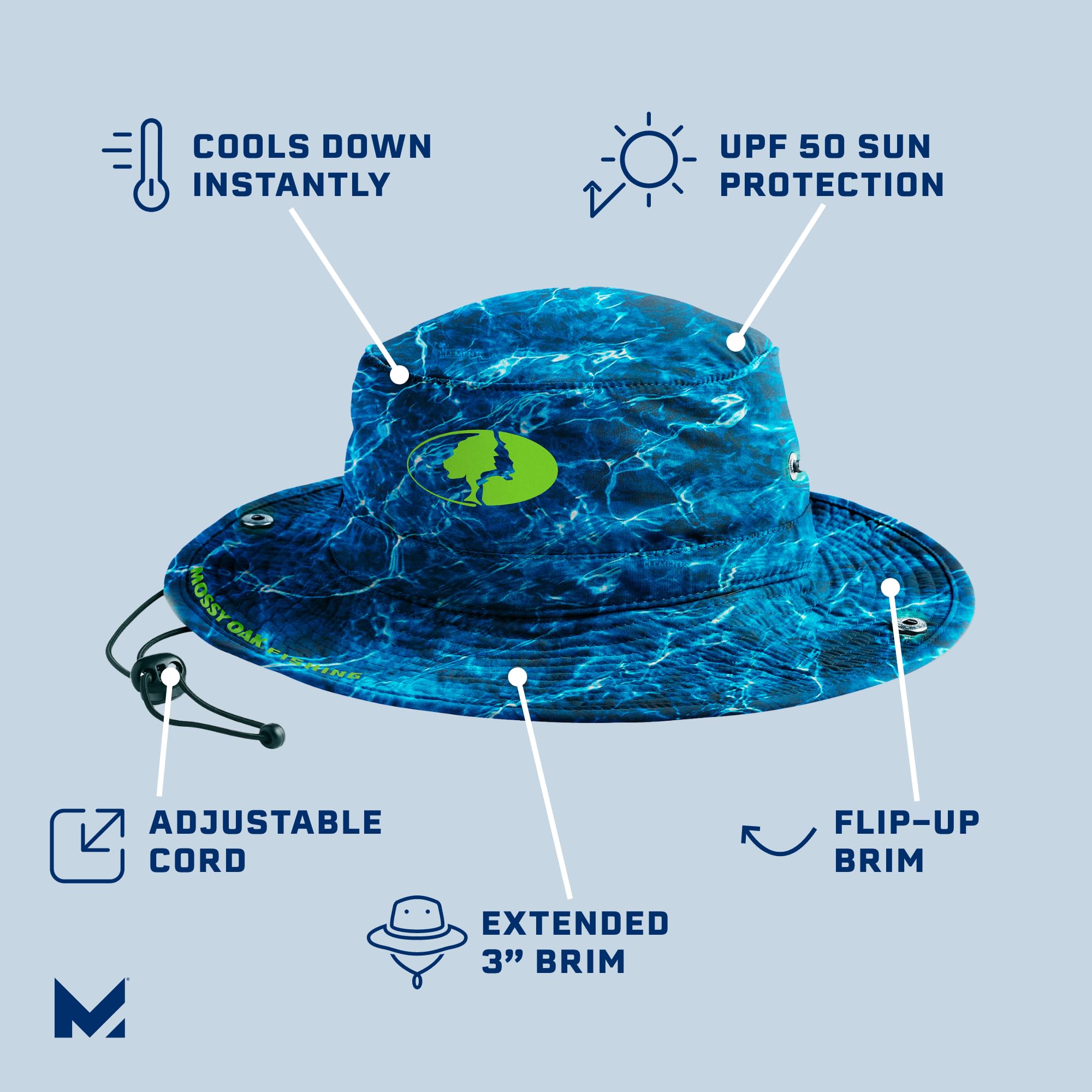 MISSION Mossy Oak Bucket Hat, Coastal Cloudbank - Unisex Wide-Brim Hat for Men & Women - Lightweight, Foldable & Durable - Cools Up to 2 Hours - UPF 50 Sun Protection - Machine Washable