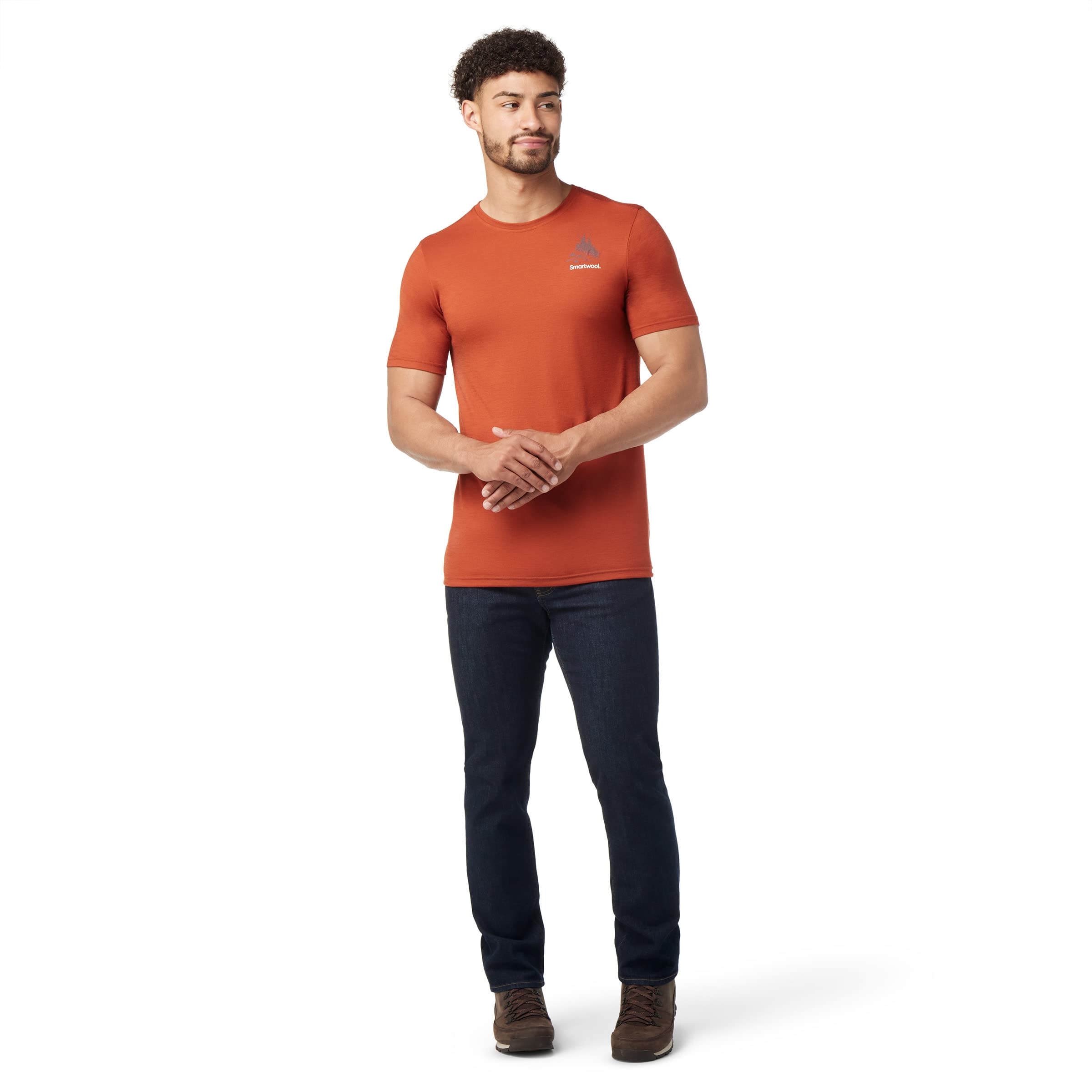 Smartwool Men's Merino Wool Short Sleeve Wilderness Summit Graphic Tee (Regulate Fit), Picante, Large