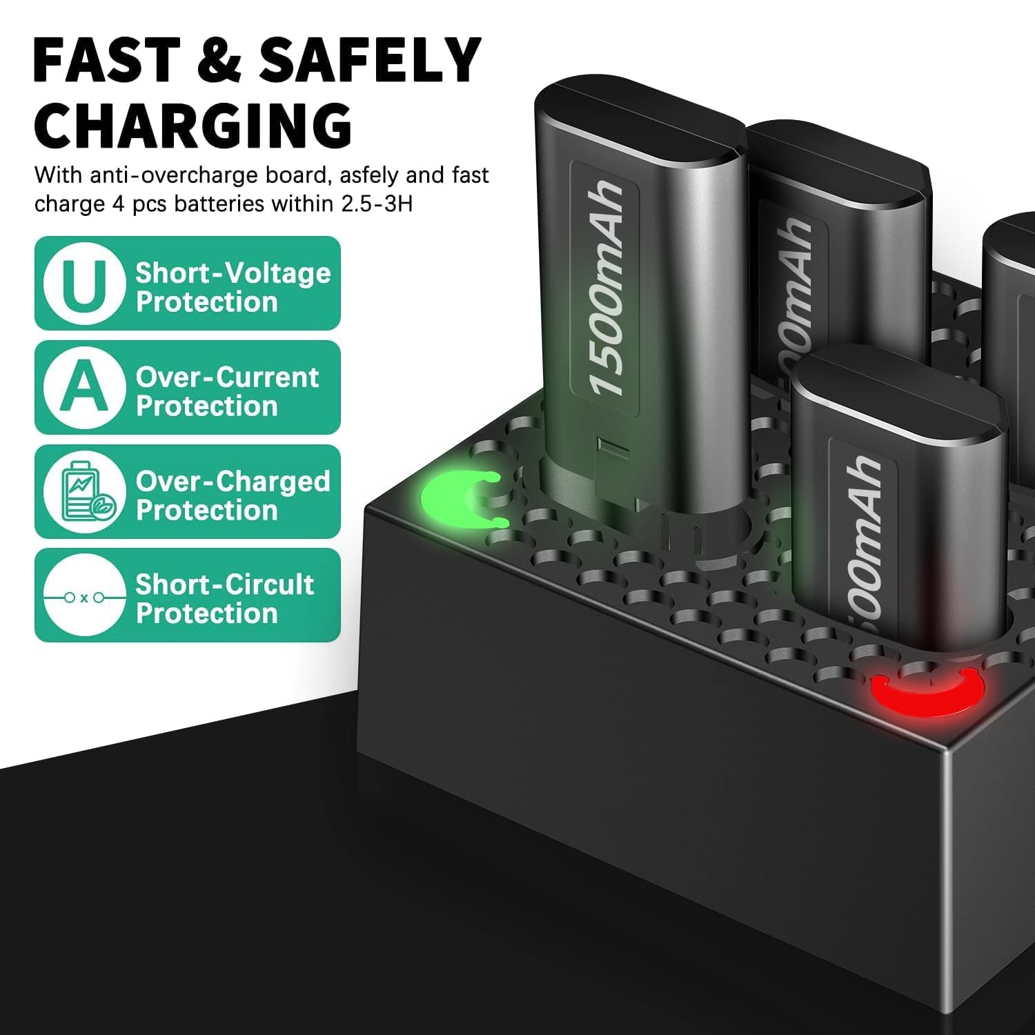 Rechargeable Battery Packs for Xbox One/Xbox Series X|S, 4 X 1500mAh Xbox one Controller Battery Packs, High Capacity Batteries with Charger for Xbox One/One S/One X/One Elite