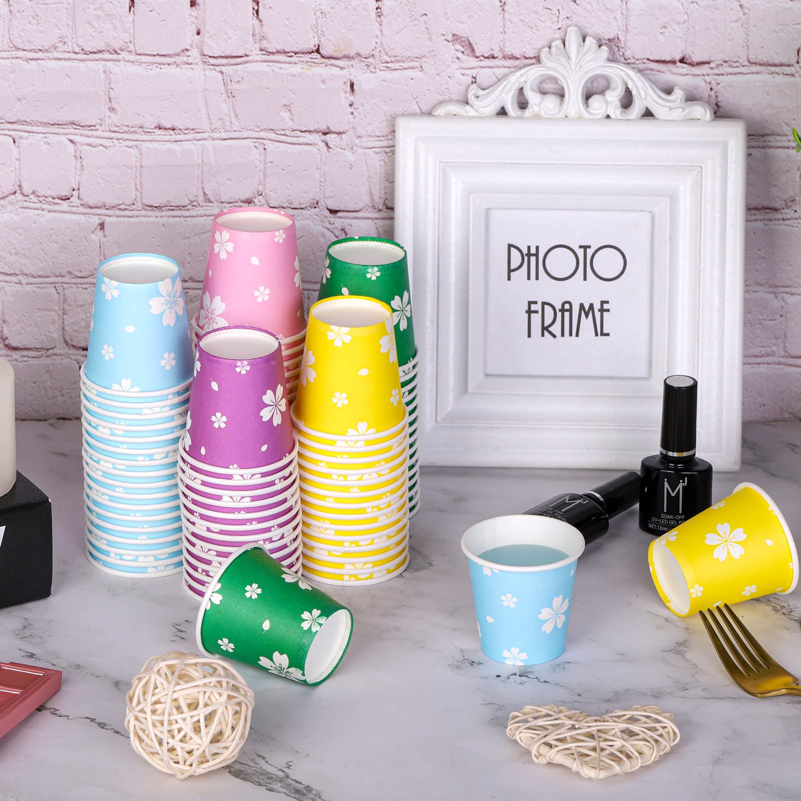 Ruisita 500 Packs 3 oz Paper Cups Small Mouthwash Cups with Floral Patterns Cute Bathroom Cups Espresso Cups Hot Cold Beverage Drinking Cups for Party Home Office