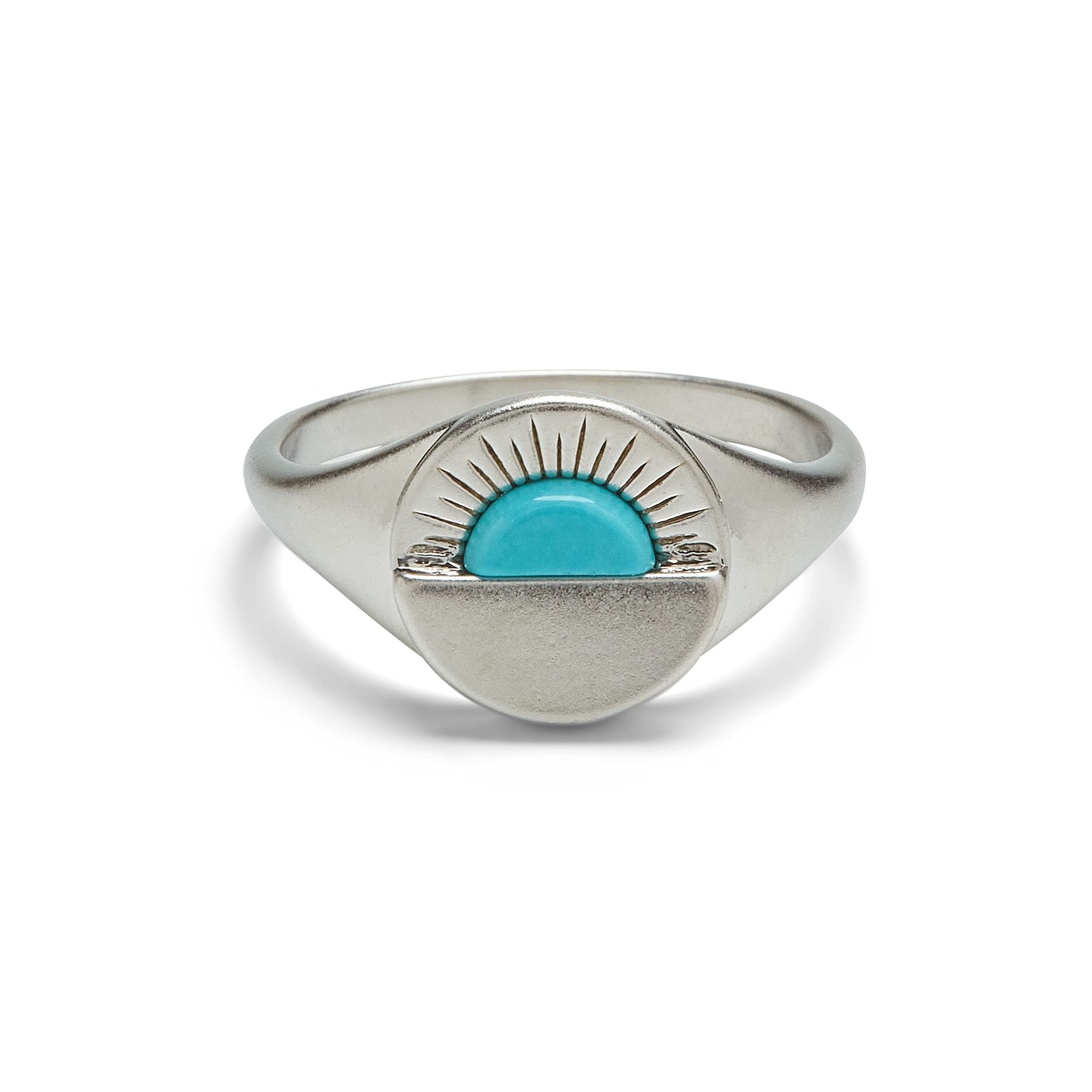 Pura Vida Silver-Plated Sunset Gemstone Signet Ring - Brass Base, Rhodium Plating - Size 7