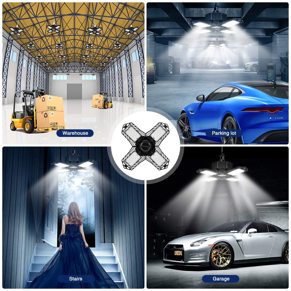 MaByTre 150w Led Garage Lights Basement Light 15000LM Deformable Four Leaf Garage Light Ceiling Led,Indoor use for Led Shop Lights, Workshop Light, Garage Work Lights 85-265V