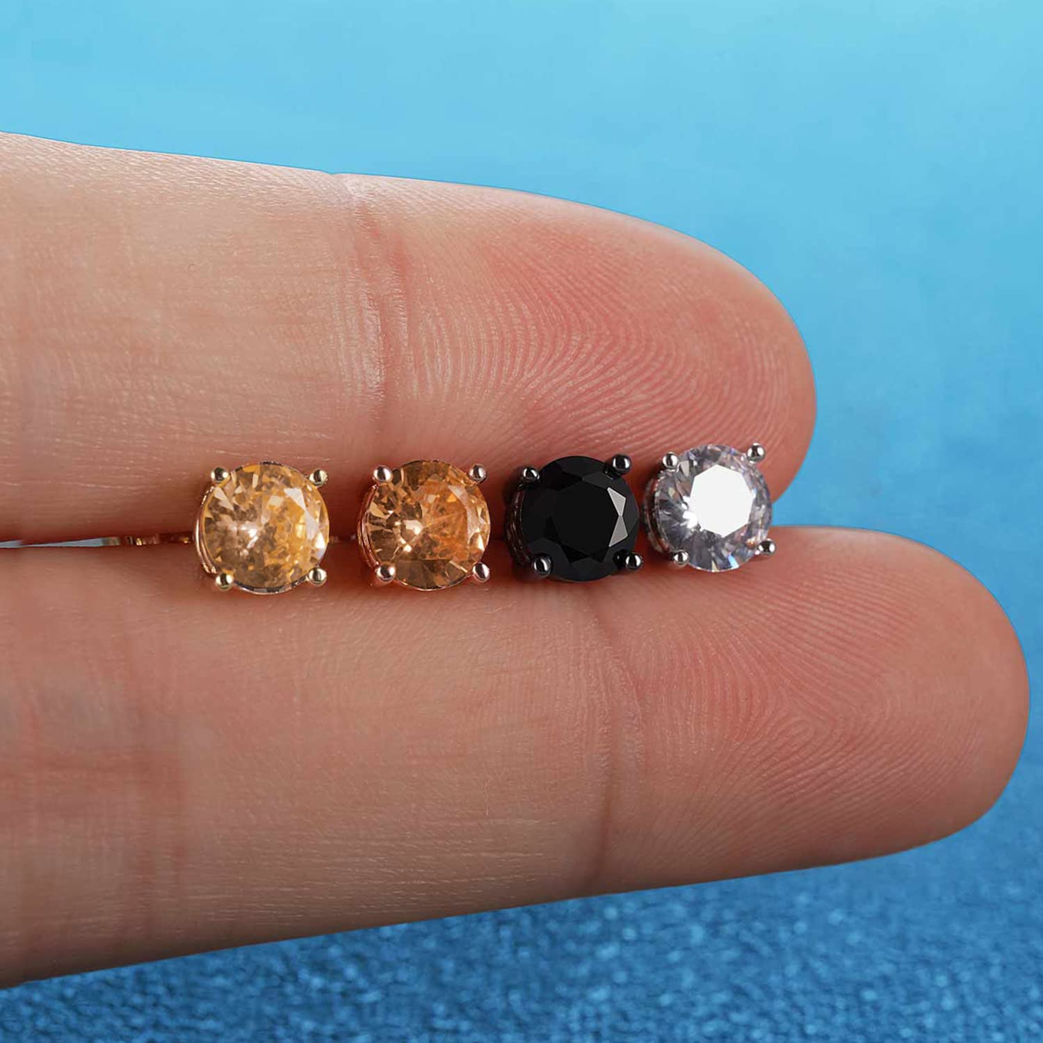 Pack of Screw Back Earrings 18K Gold Plated Cubic Zirconia Rainbow CZ Simulated Diamond Studs for Women Men Hypoallergenic for Sensitive Ears Helix Piercing Post