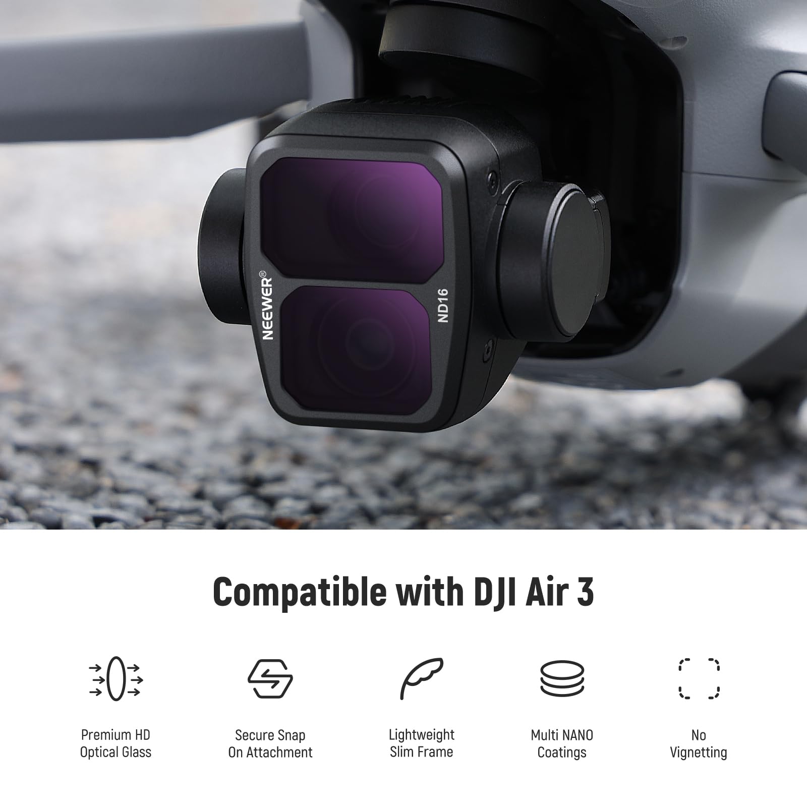 NEEWER ND & CPL Filter Set Compatible with DJI Air 3, 4 Pack ND16 ND32 ND64 CPL Polarizer Neutral Density Filter Kit, Secure Attach/Multi Coated HD Optical Glass/Lightweight Frame