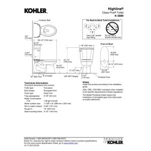 Kohler K-3889-96 Highline Comfort Height 1.28 gpf Toilet, 10-inch Rough-In, Biscuit