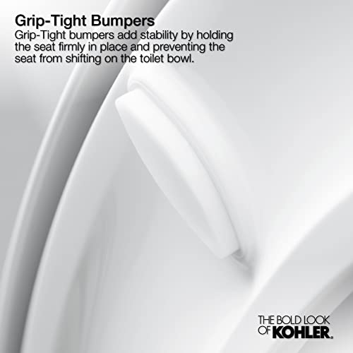 KOHLER K-4636-0 Cachet Elongated, Grip-Tight Bumpers, Quiet-Close Release Hinges, Quick-Attach Hardware, No Slam Toilet Seat, White