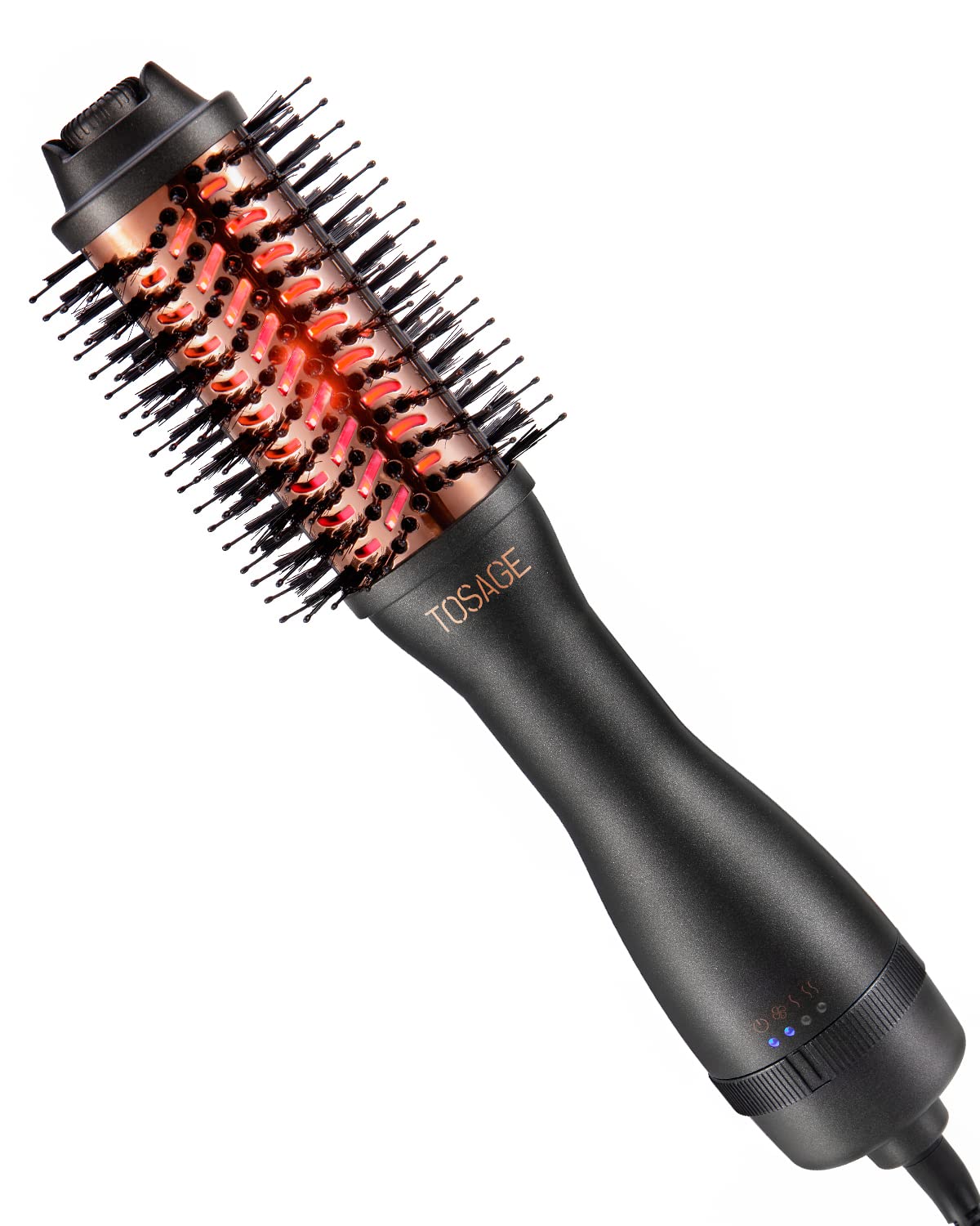 TOSAGE Hair Dryer, 1100 Watt, Black, with Far Infrared Heat and Negative Ion Technology, Titanium Oval Brush, Adjustable Airflow, Mixed Bristle, Multiple Settings
