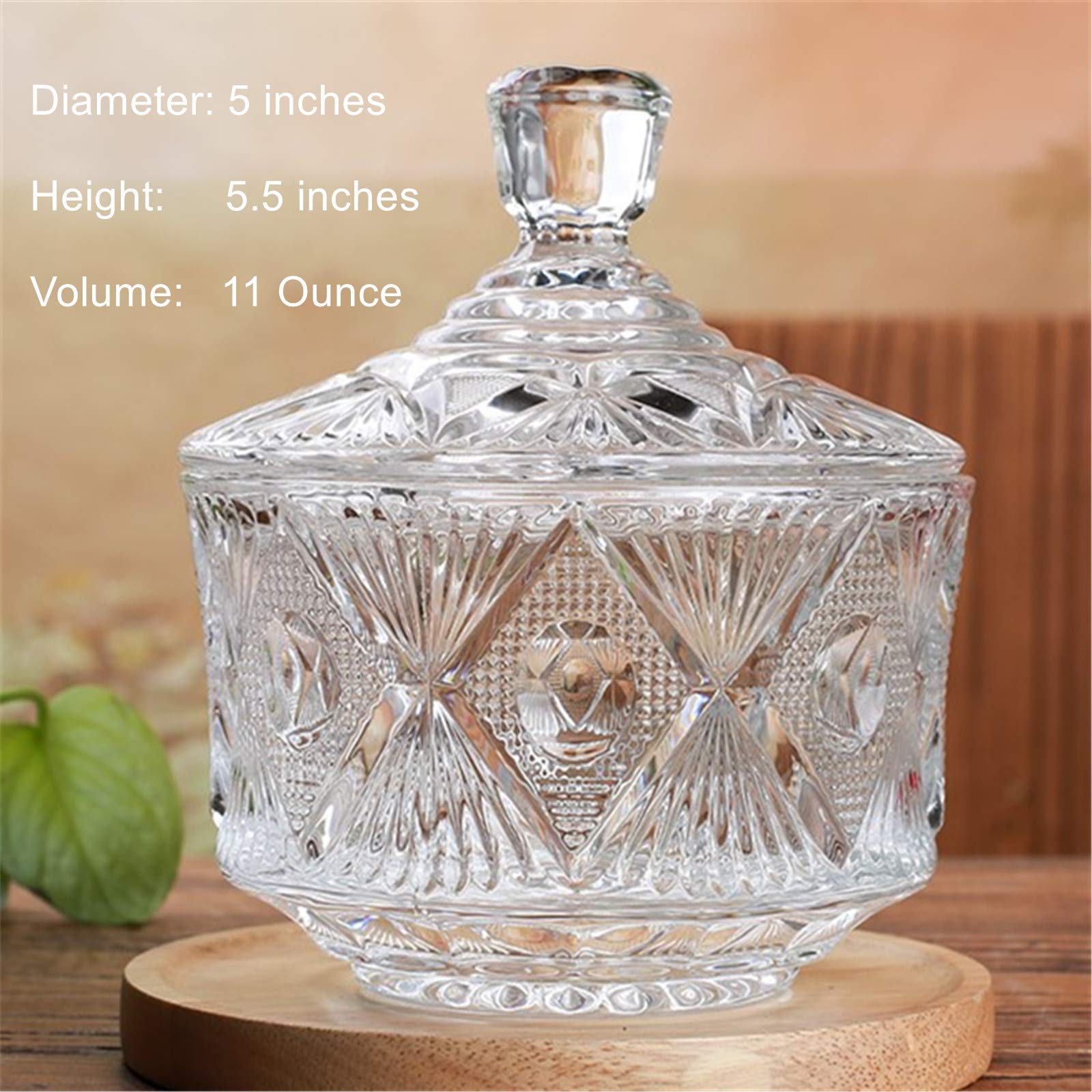 Old Glass Candy Dish with Lid – Transparent Storage Jar –Clear Covered Box for Food Storage and Organization Kitchen , Office , Home Decoration– Set of 1(Diameter: 5 Inch) 11 Ounce