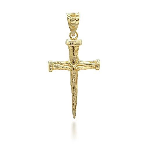 Polished 10K Yellow Gold Nail Cross Christian Faith Pendant Charm Necklace