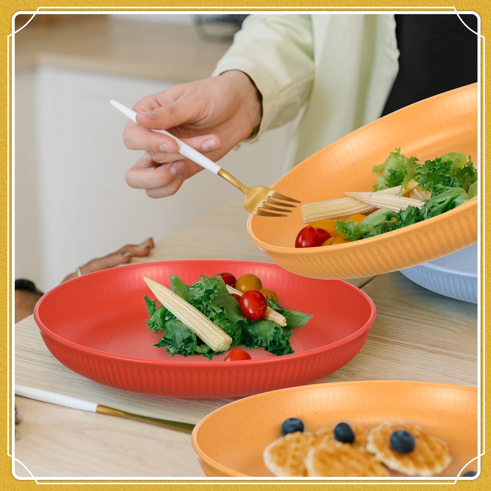 POVTOKA Reusable Wheat Straw Plates Set of 8, 9 Inch Unbreakable Dinner Plates, Dishwasher & Microwave Safe, Lightweight Plastic Tableware for Kids & Adult