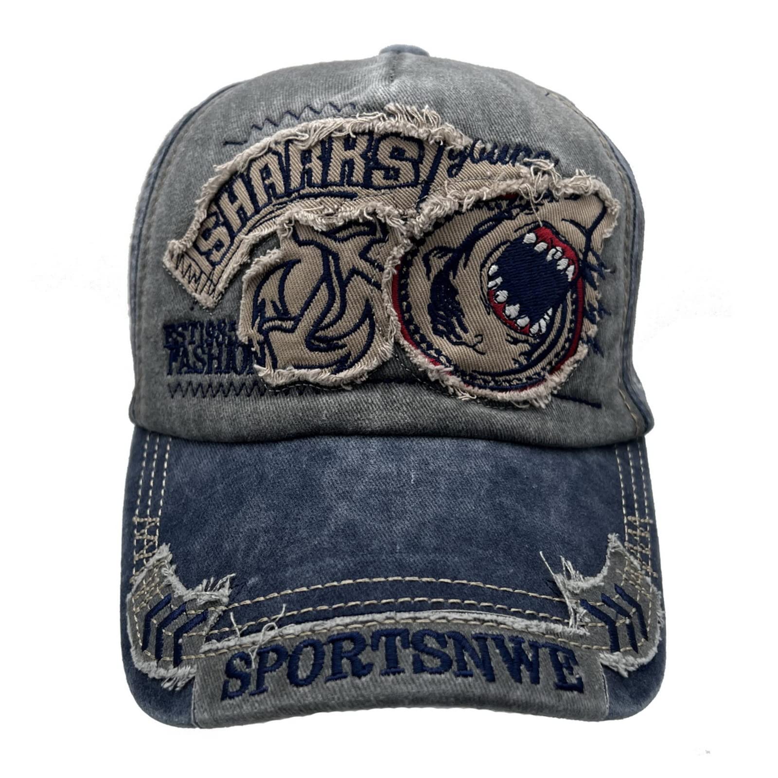 Retro Shark Embroidered Baseball Cap Cotton Washable Snapback Hat Men Women Stretch Truck Caps Dad Hats Navy Blue