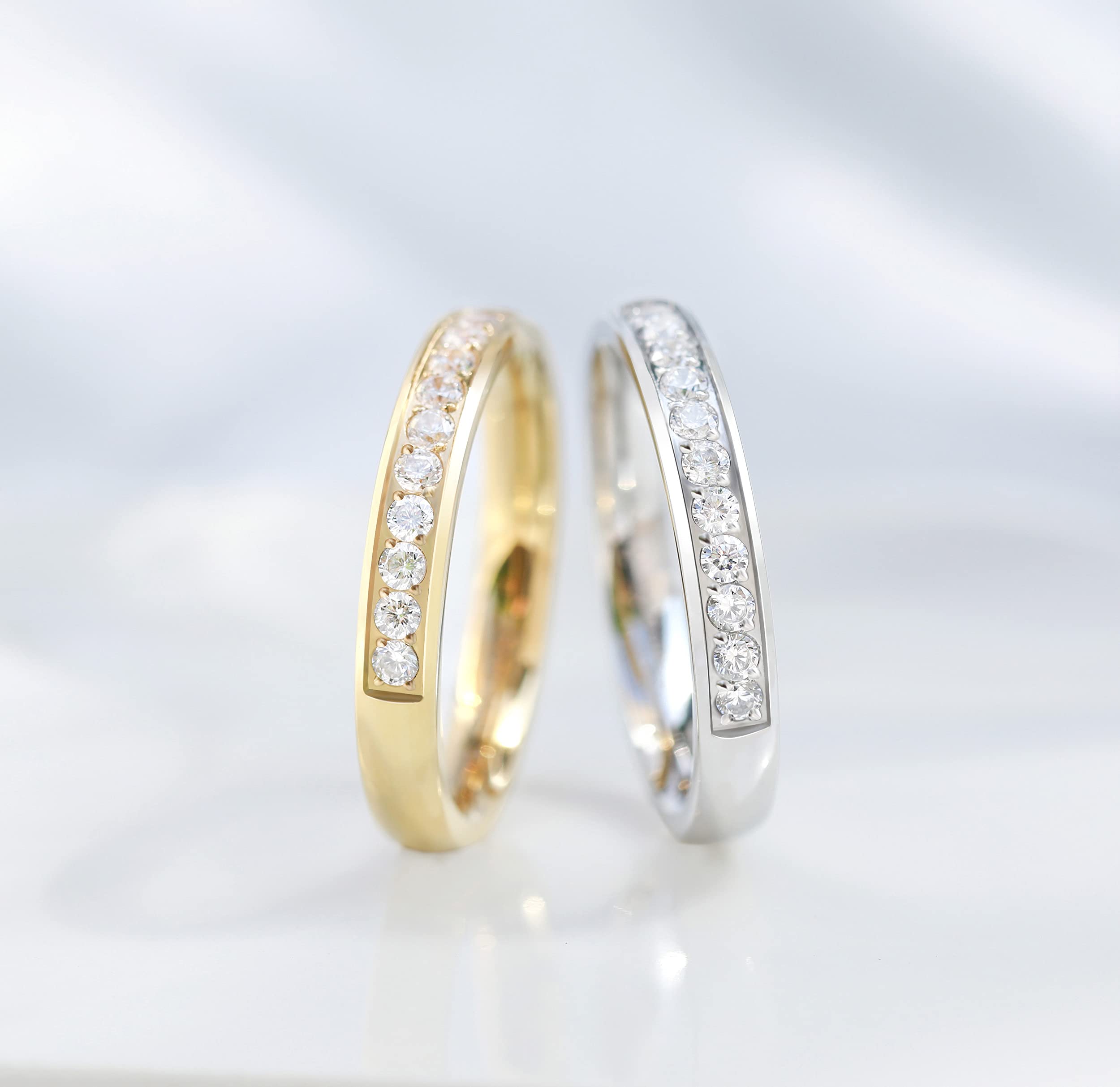 Monkton 3.5mm Women Half Eternity Bands Cubic Zirconia Promise Ring Stainless Steel Wedding Band Size 3-12.5, Silver, Size 7